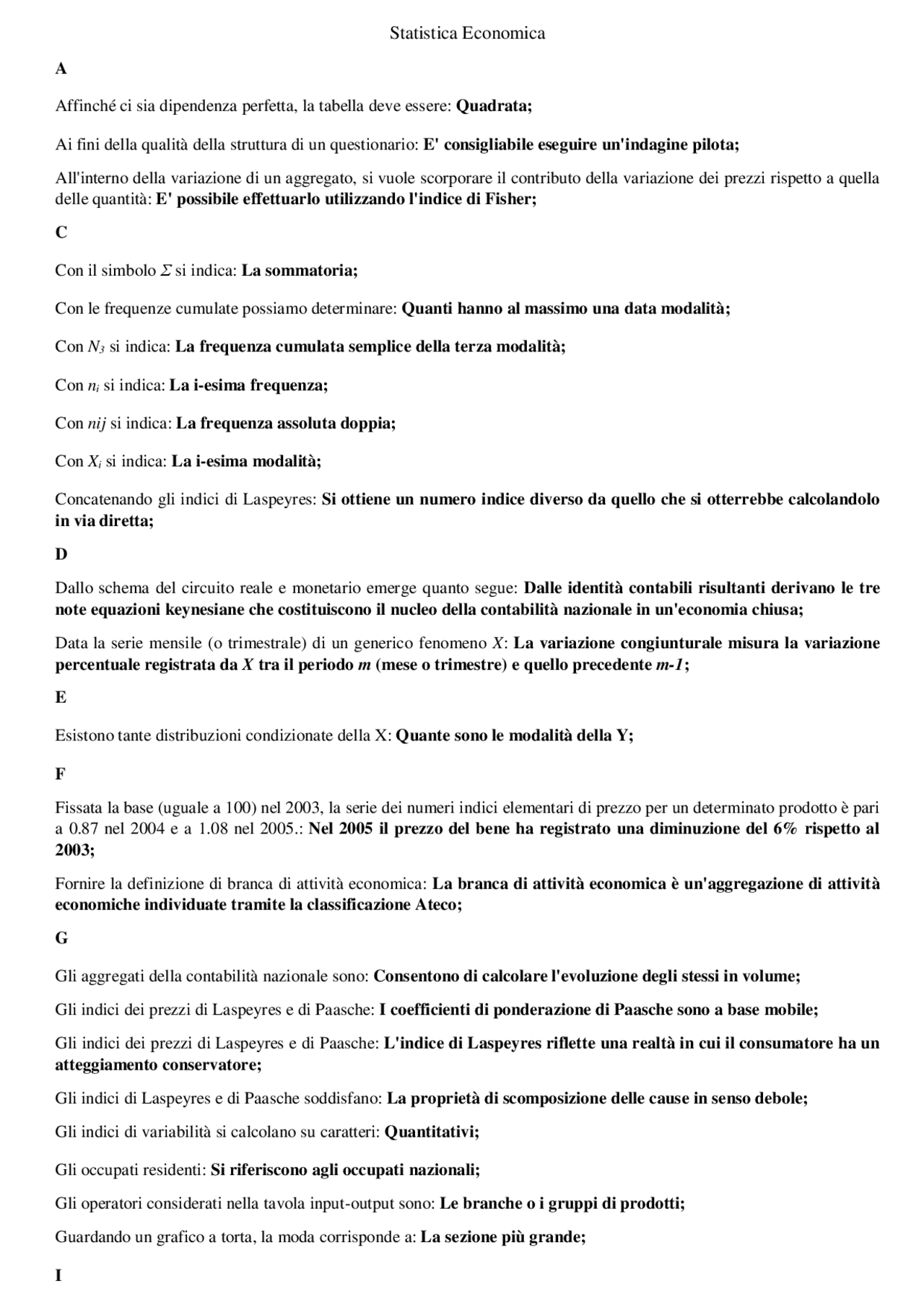 Esame Di Statistica Economica Docsity