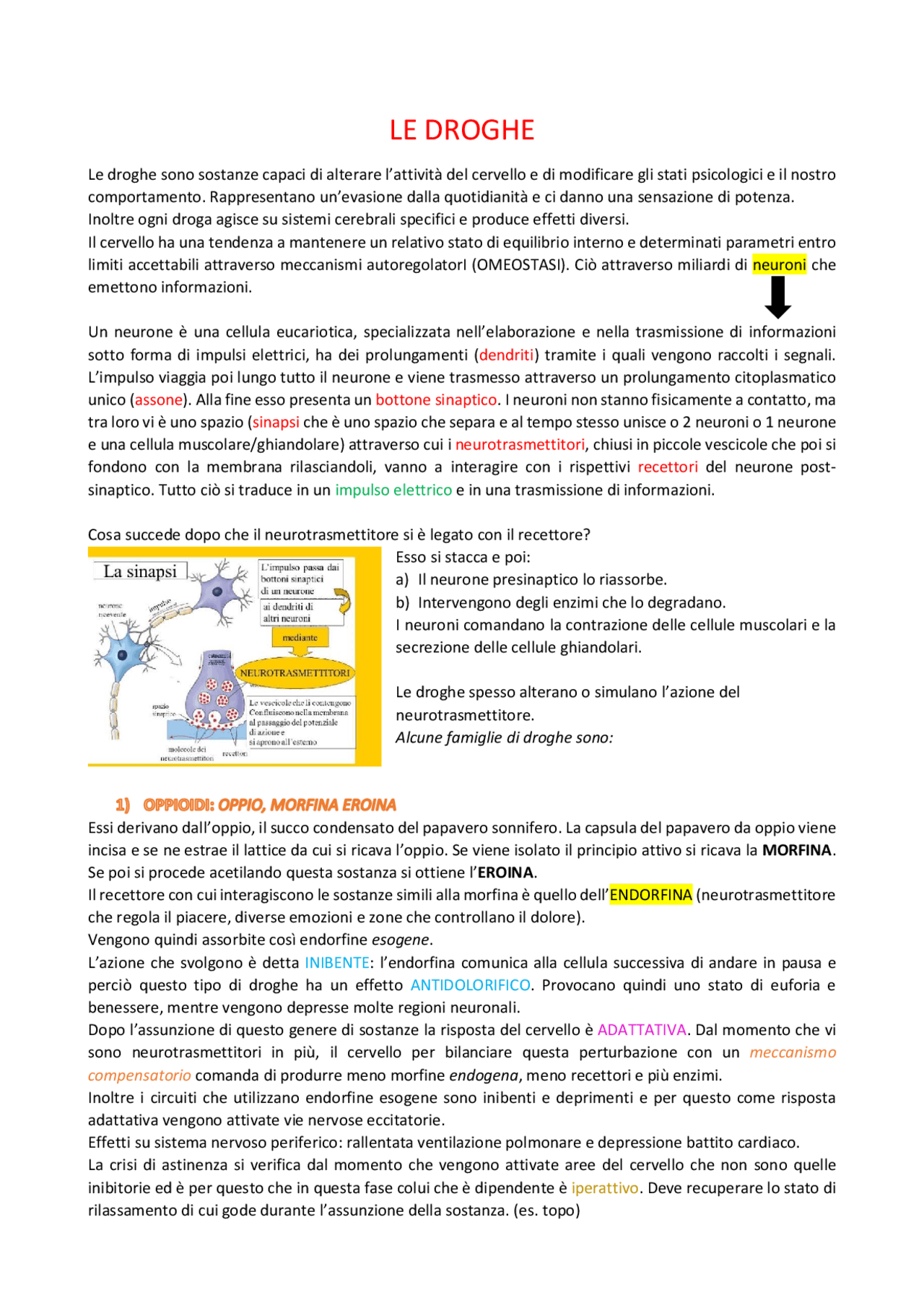 Lezione Sulle Droghe Docsity