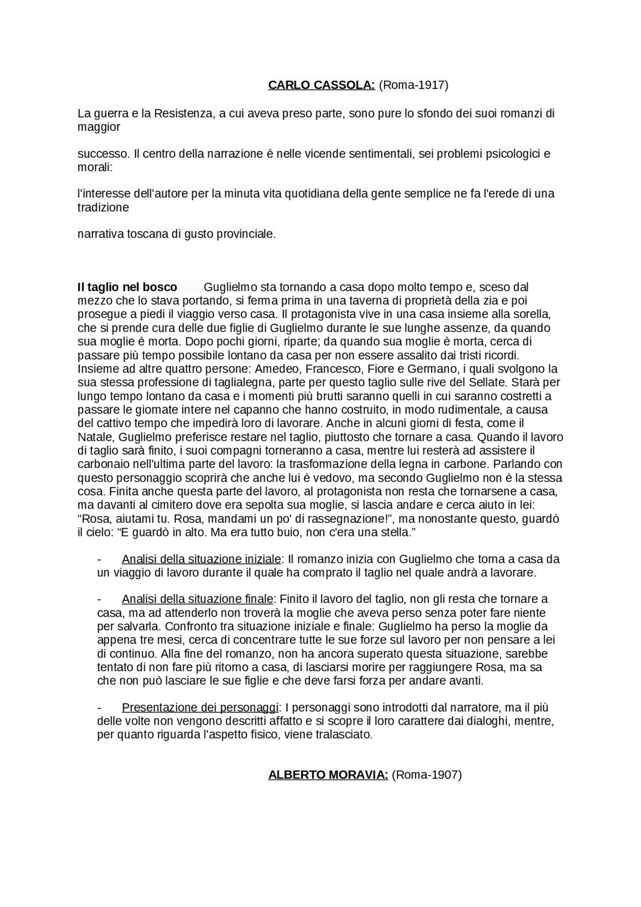 Carlo Cassola Vita E Opere Docsity
