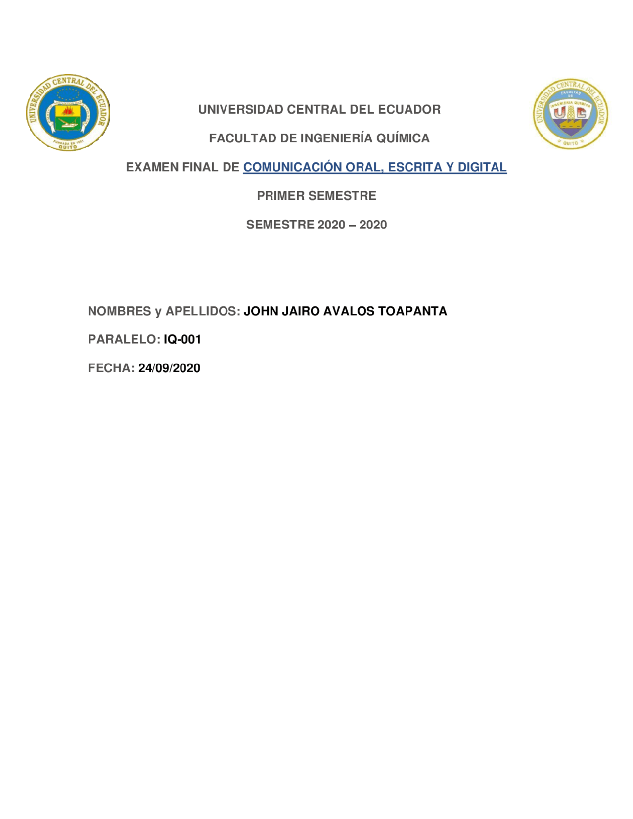 Comunicación Oral Escrita Y Digital Exámenes De Comunicación Docsity