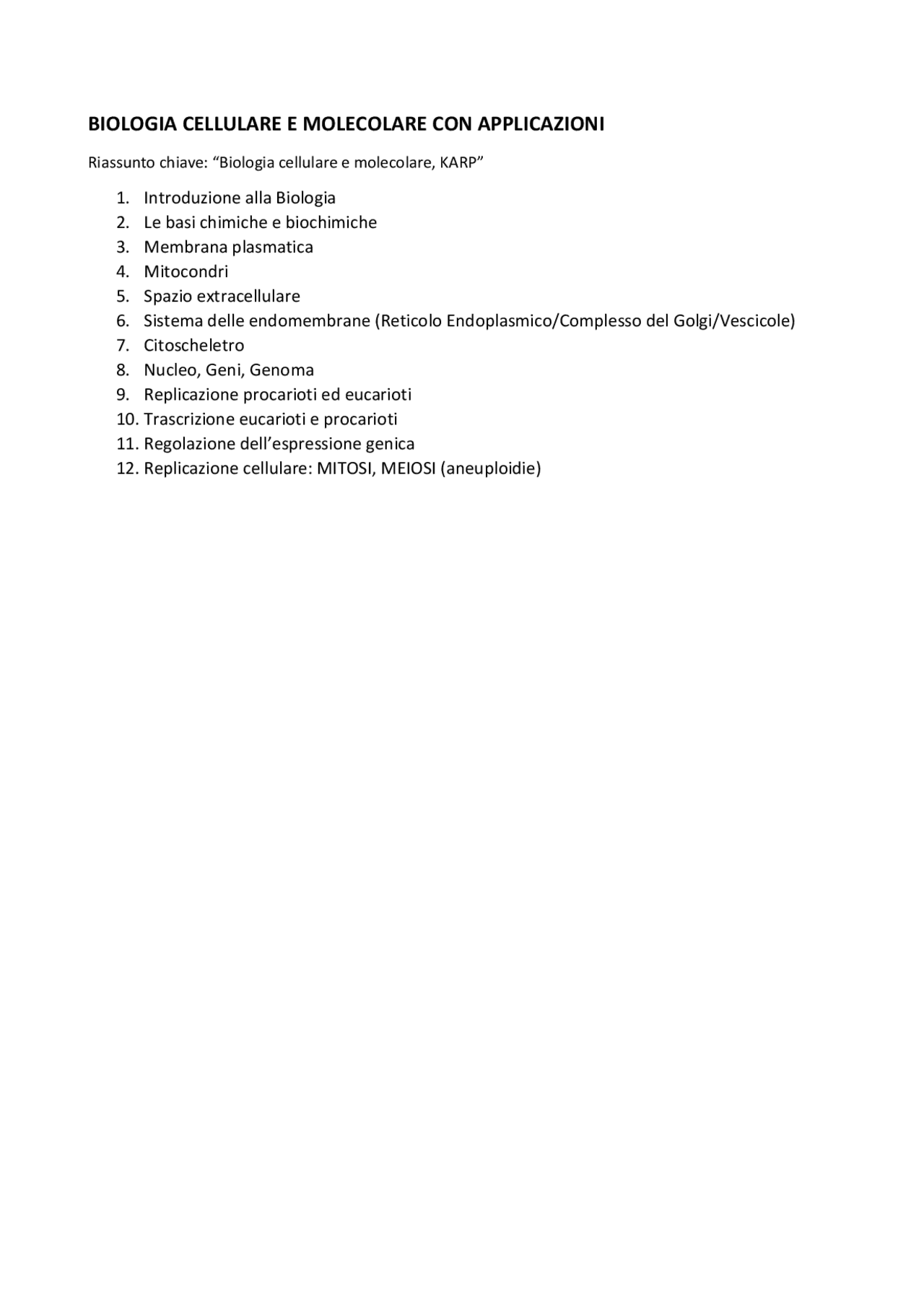 Biologia Cellulare E Molecolare Docsity