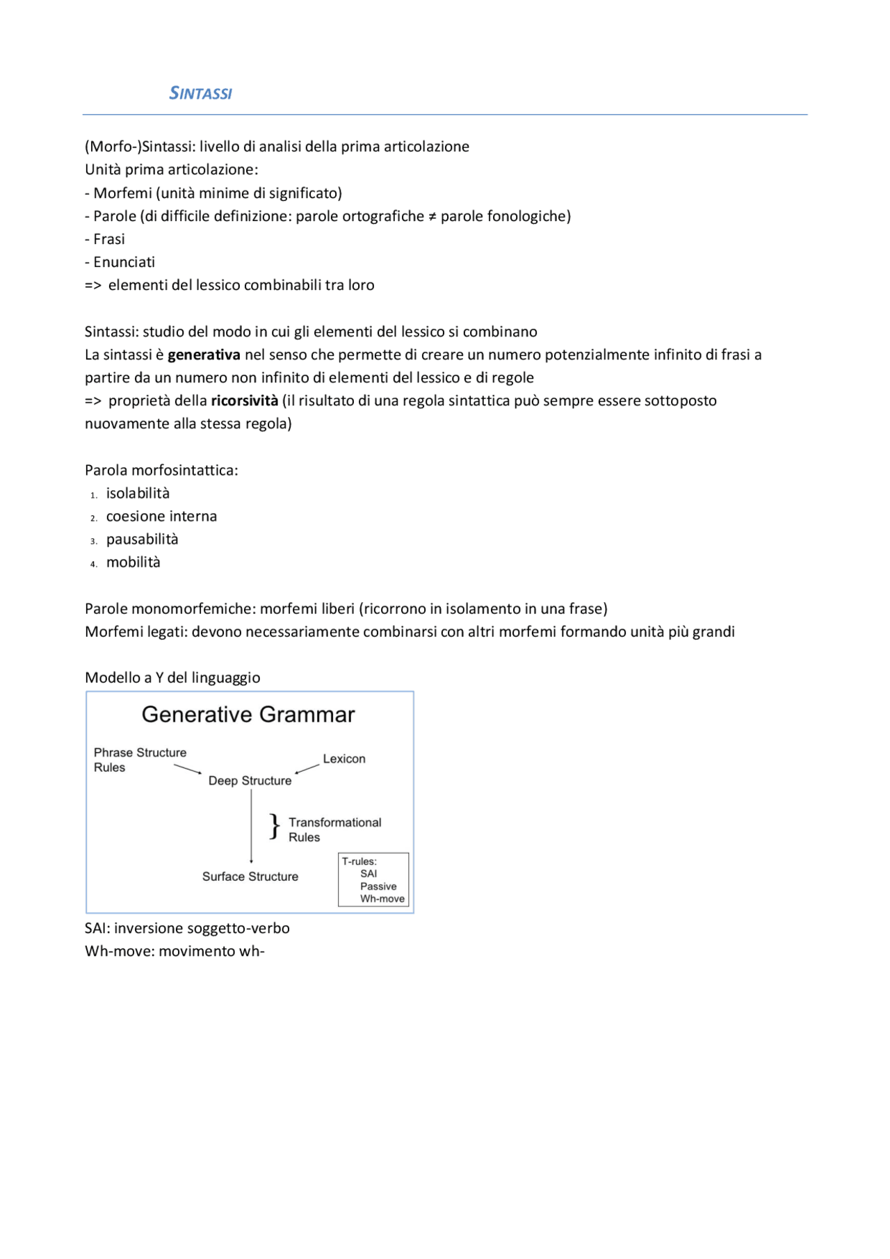 Linguistica Approfondimento La Sintassi Docsity