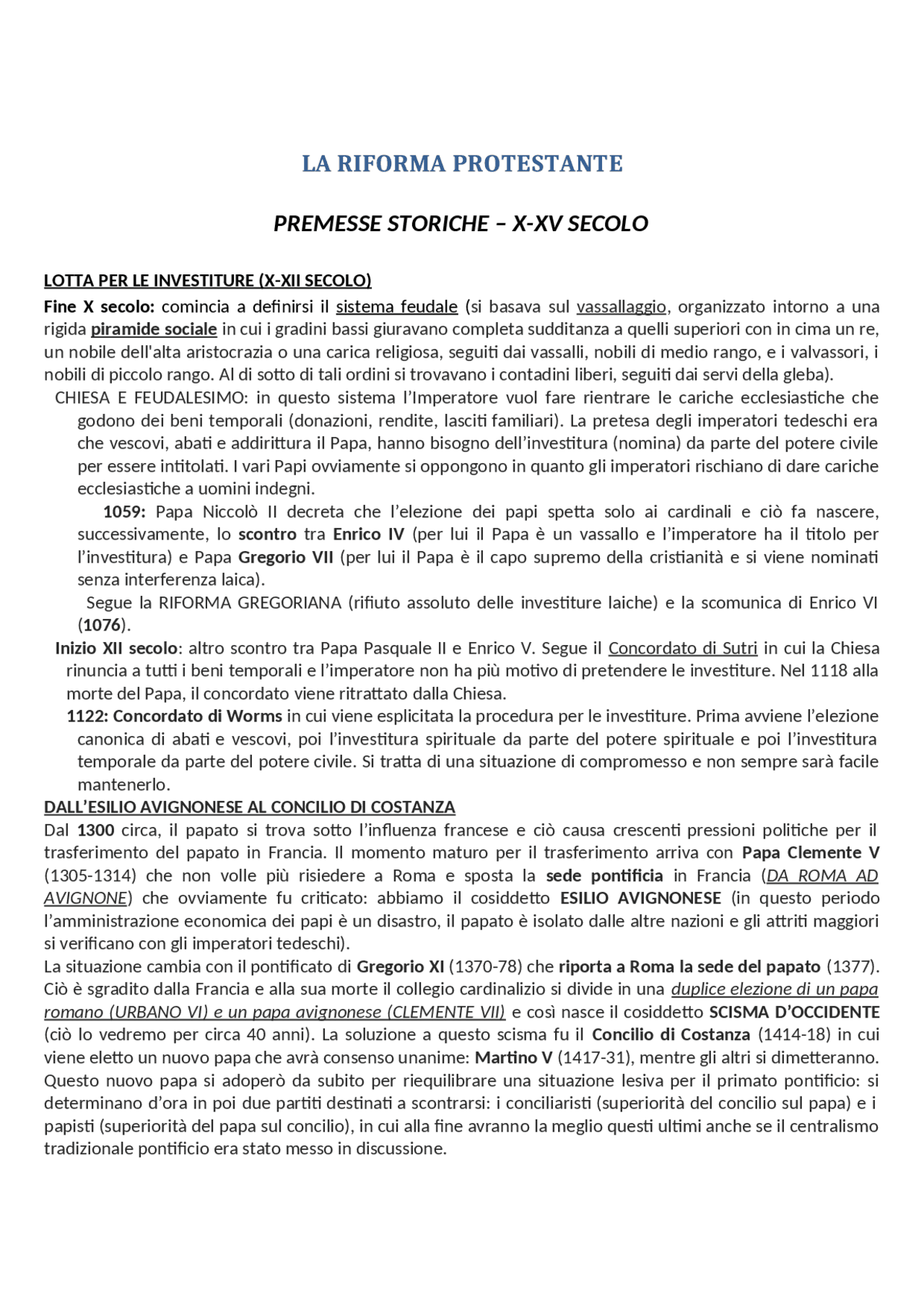 Storia Del Cristianesimo E Delle Chiese La Riforma Protestante Docsity
