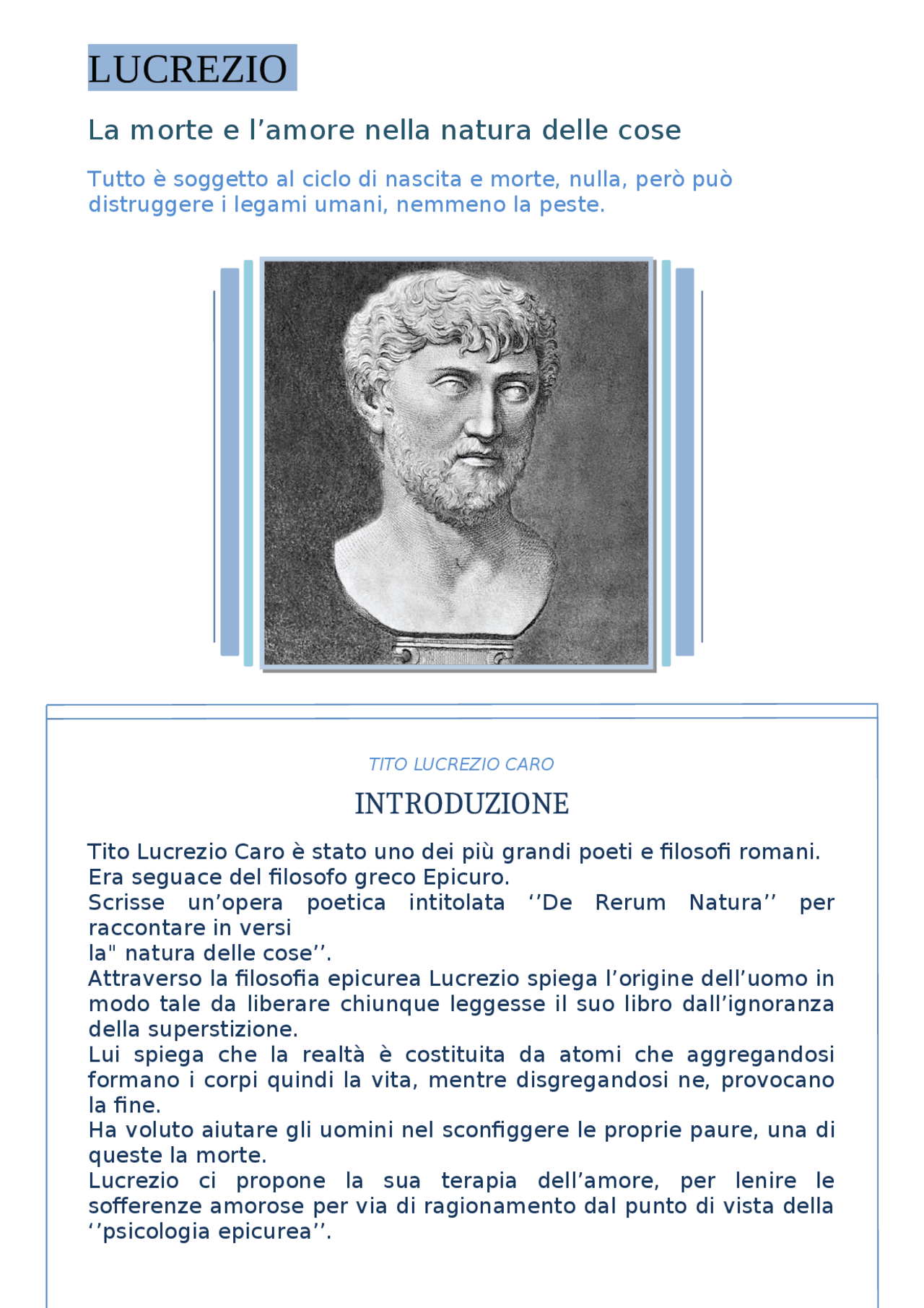Tito Lucrezio Caro Amore E Morte Docsity
