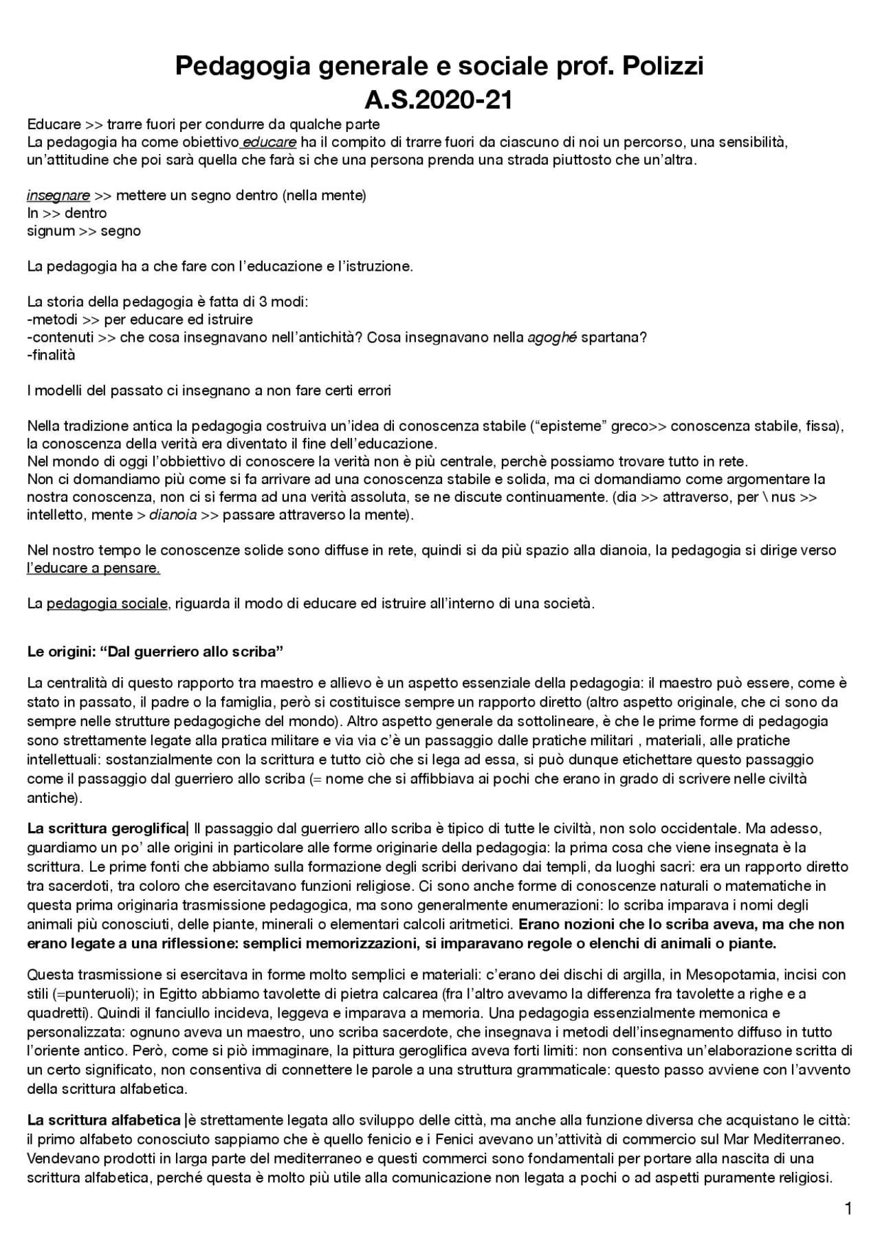 Appunti Pedagogia Prof Polizzi Docsity