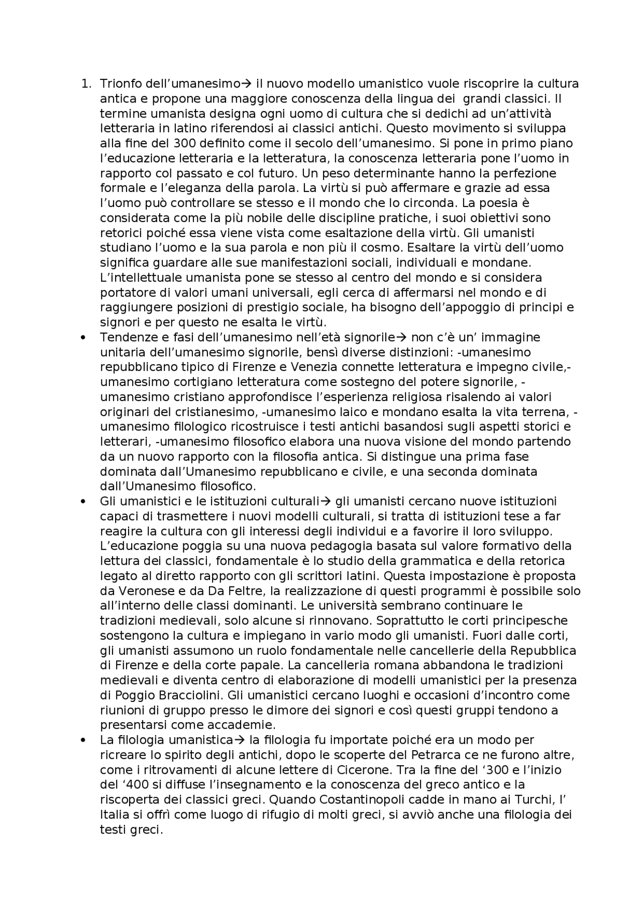 Umanesimo Tratto Dal Manuale Ferroni Docsity
