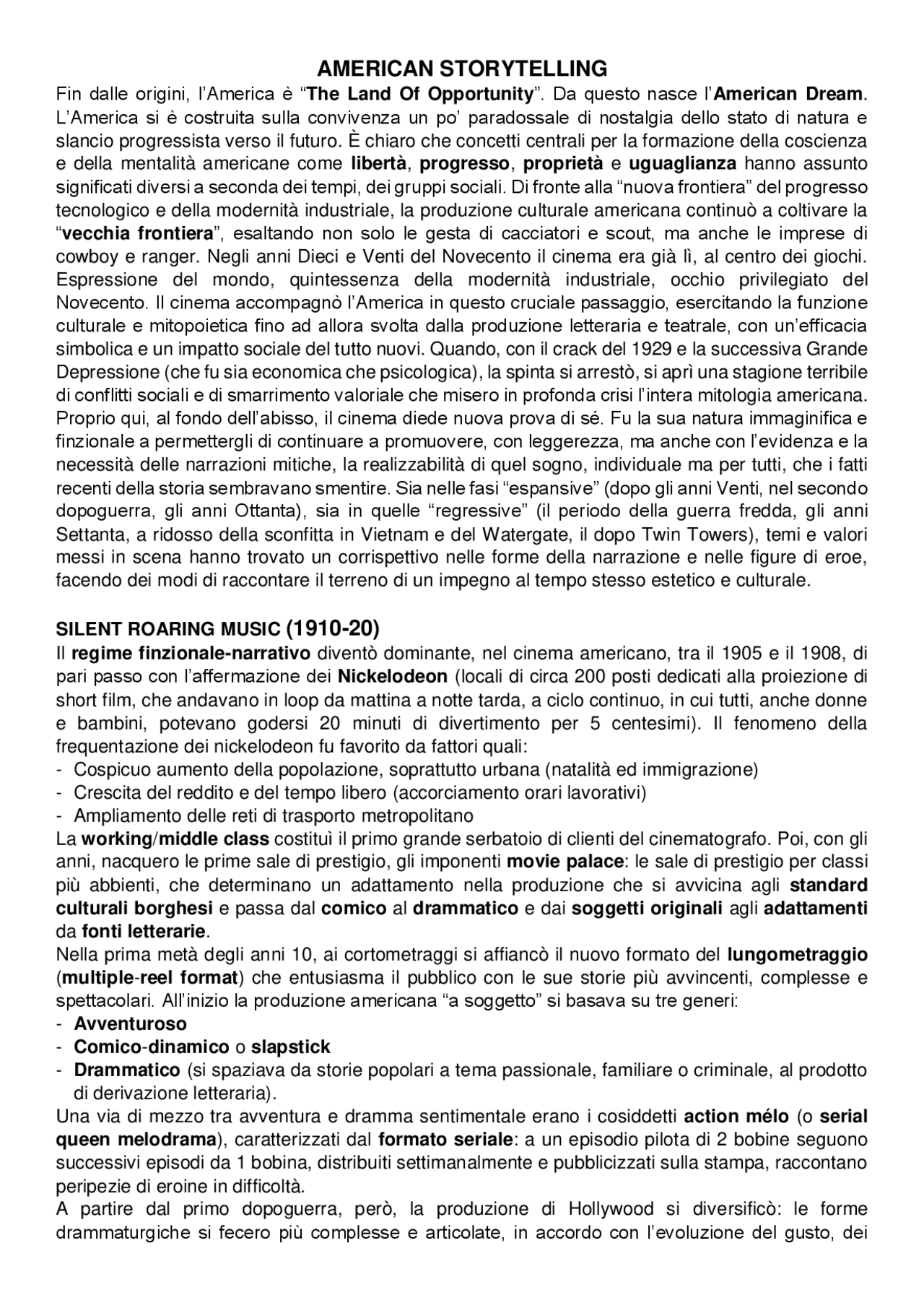 Riassunto American Story Telling Docsity