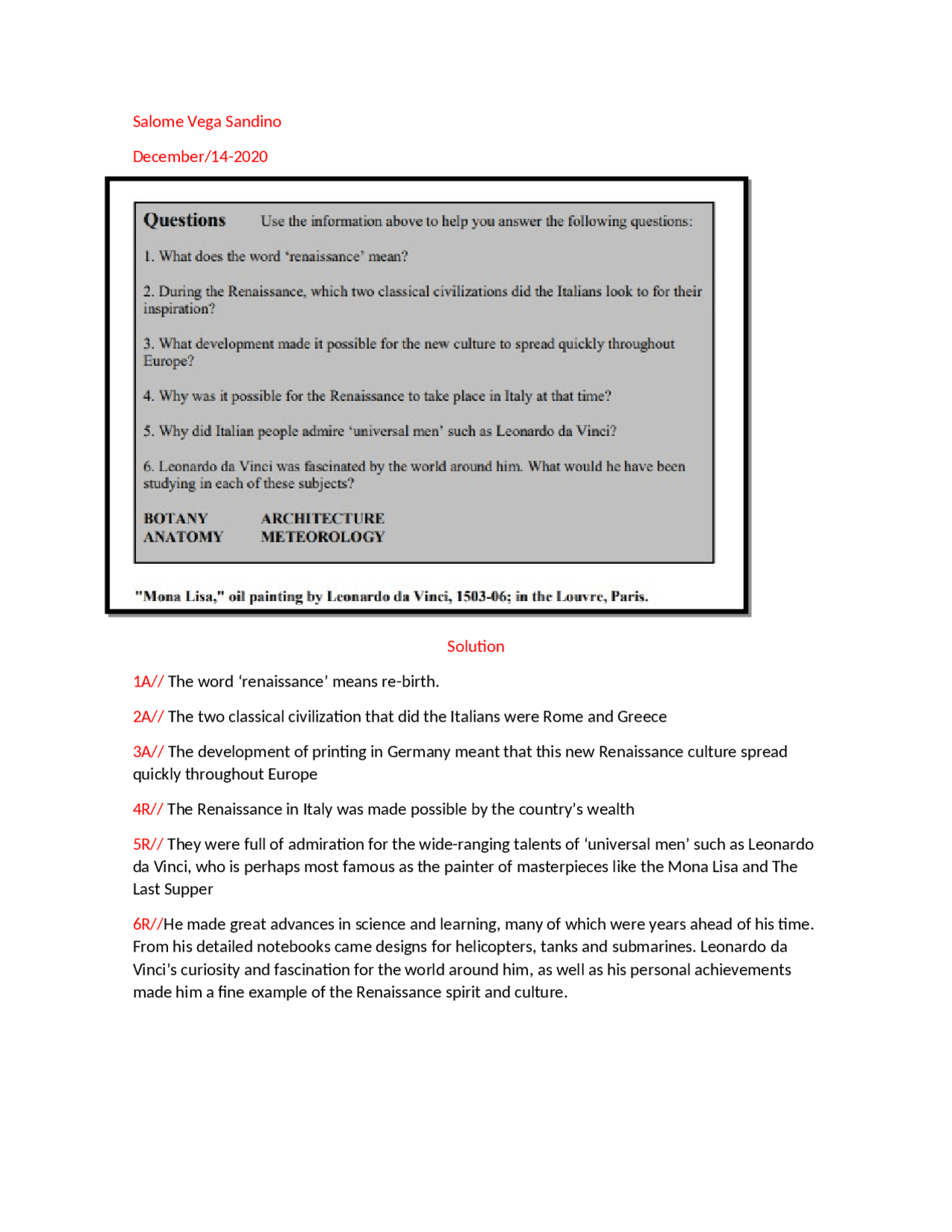 Leonardo da Vinci and the Renaissance Culture in Italy | Assignments History | Docsity