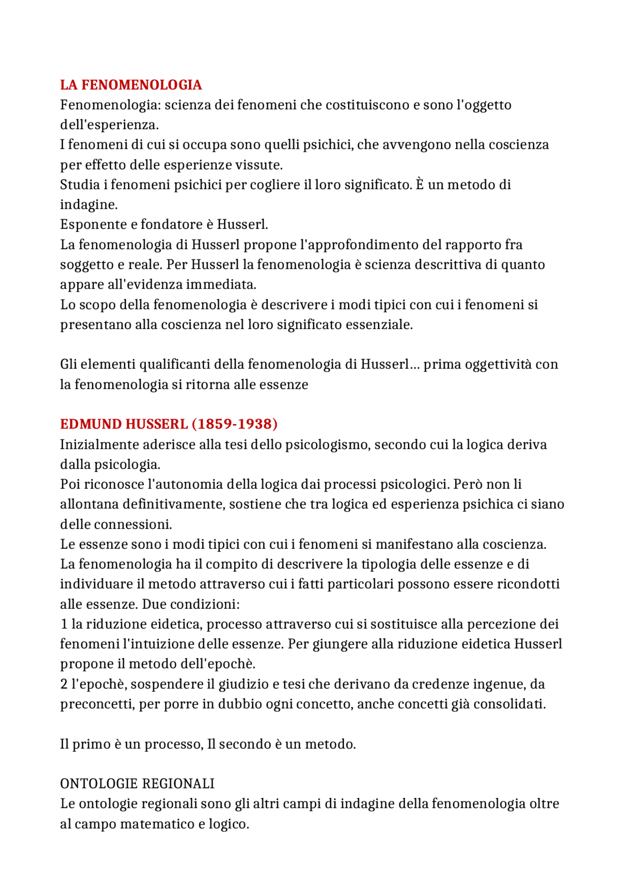 Husserl E La Fenomenologia Docsity