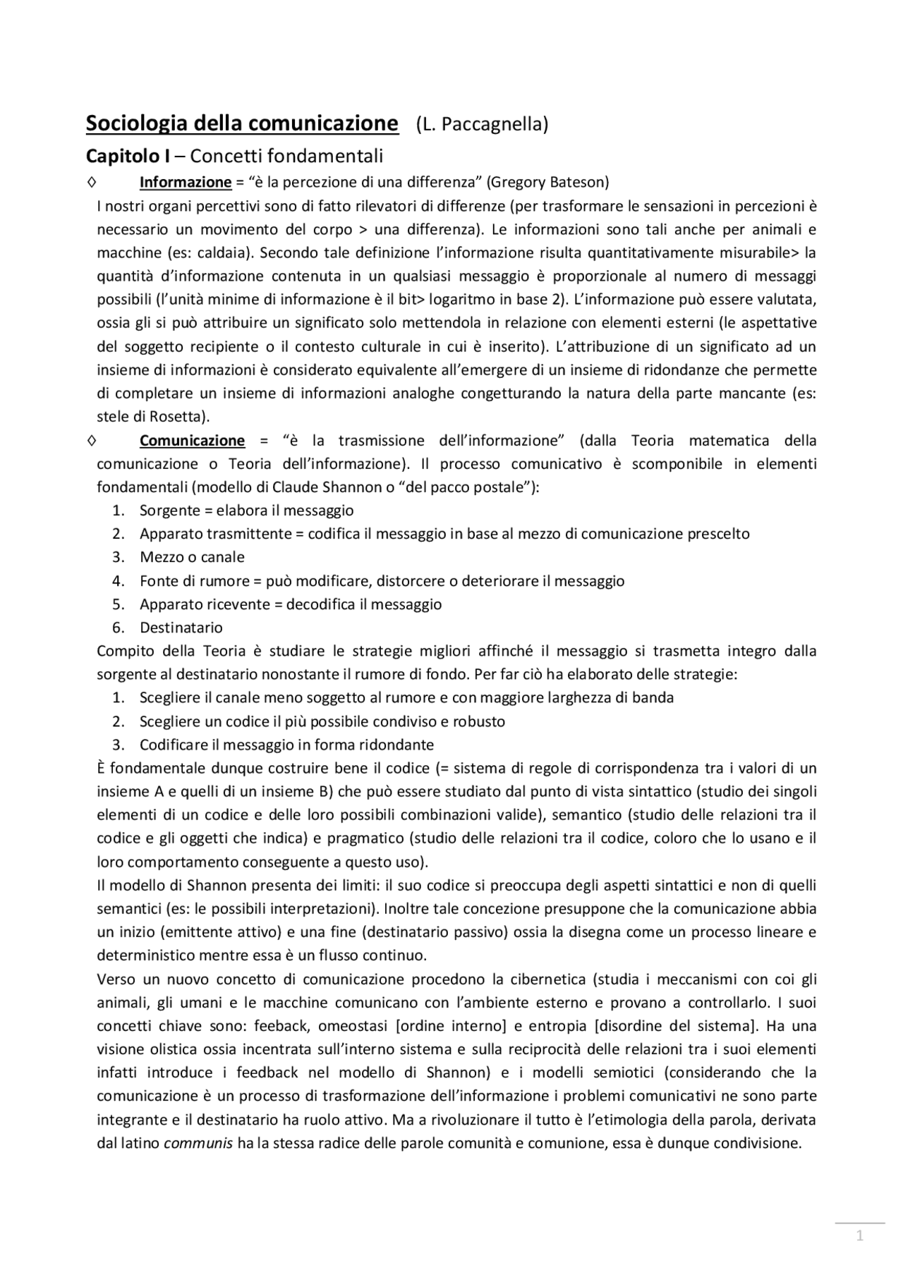 Riassunto Sociologia Della Comunicazione Di L Paccagnella Docsity