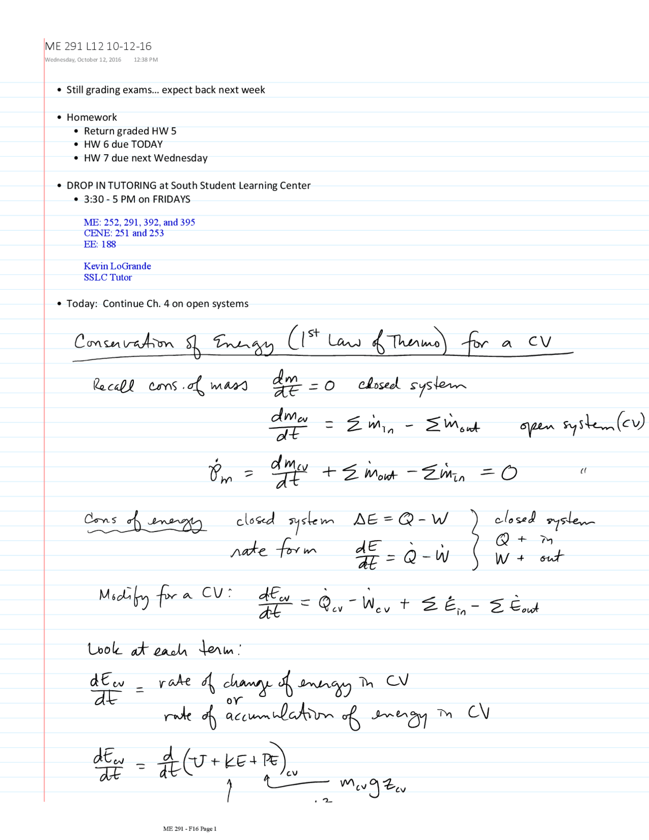 ME 291 Class Schedule and Homework Assignments | Lecture notes ...