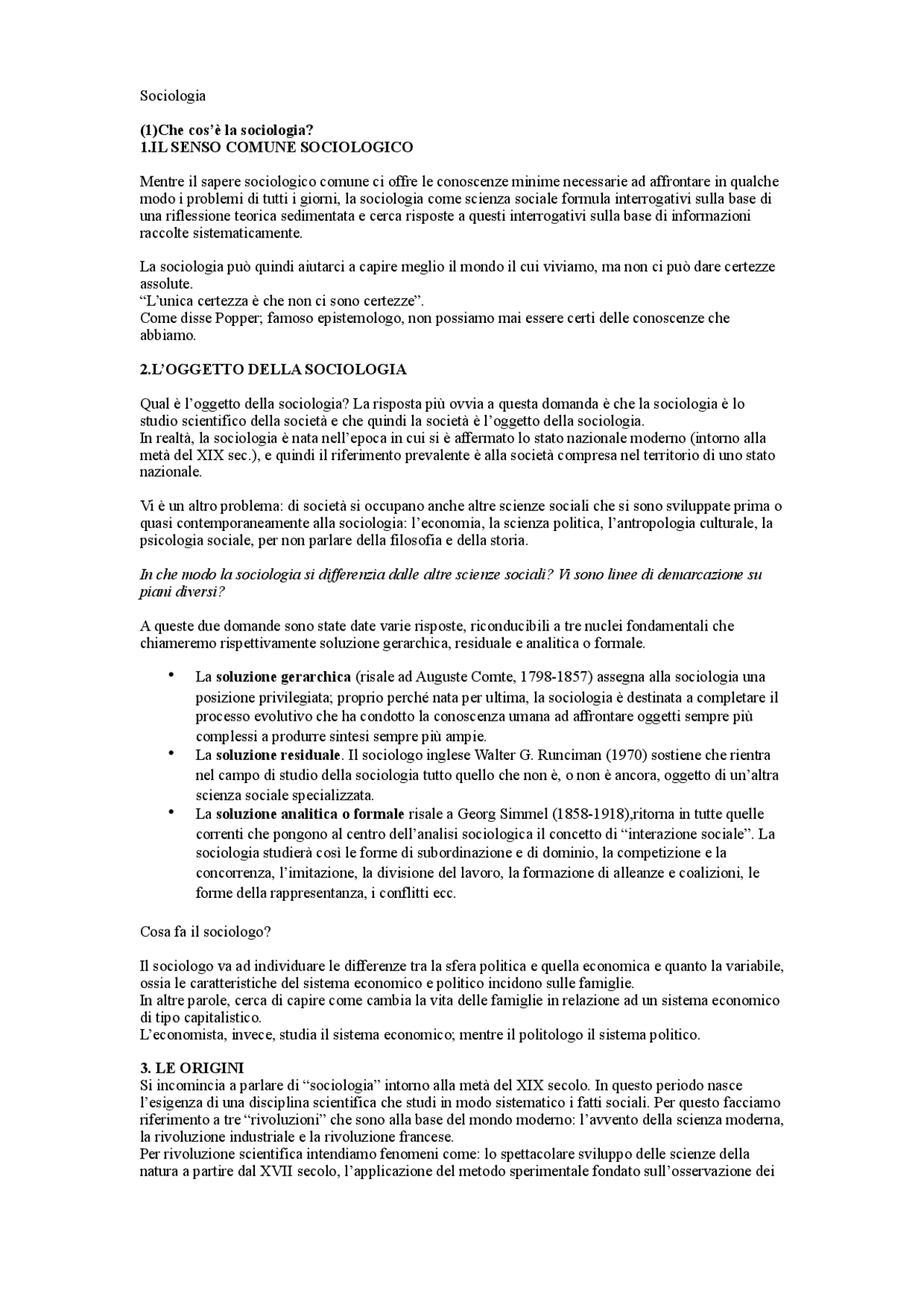 Riassunto Sociologia Docsity