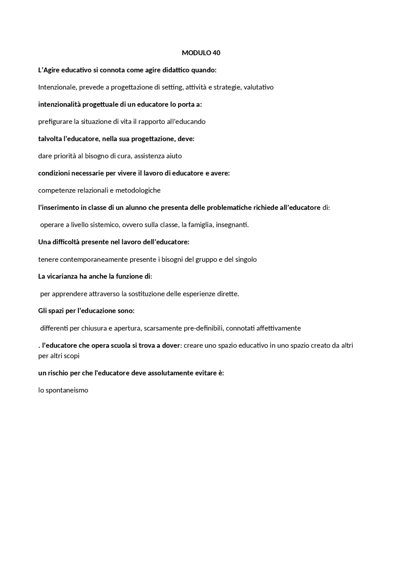 Didattica Generale Modulo 40 Docsity