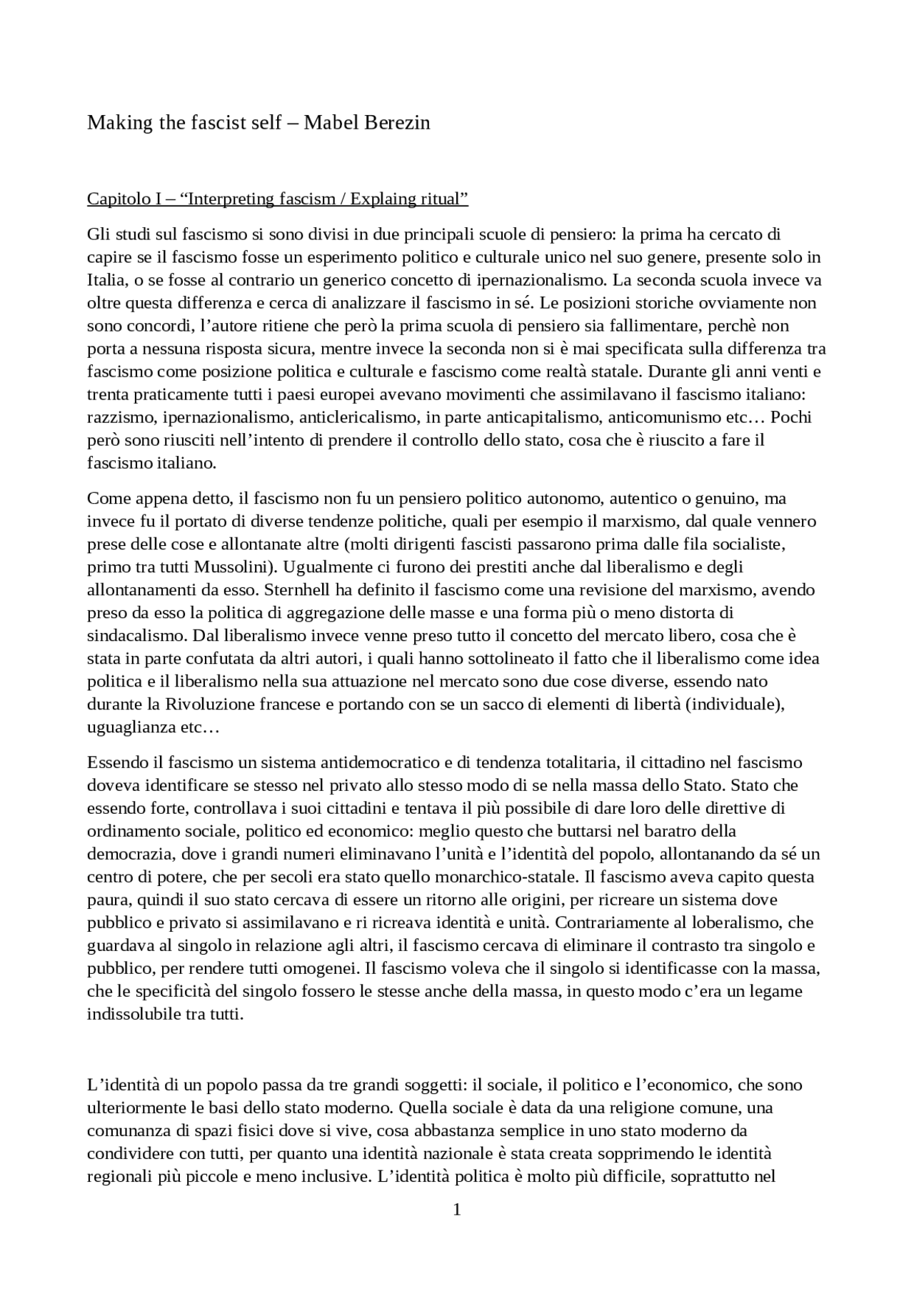 Making the fascist self - Mabel Berezin - Docsity