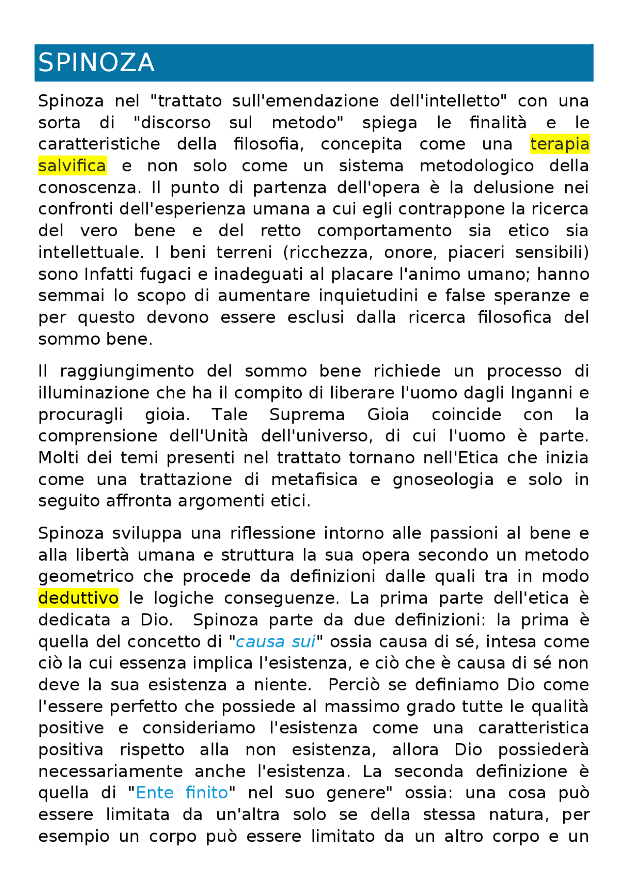 Spinoza Riassunto Facile E Accurato Docsity