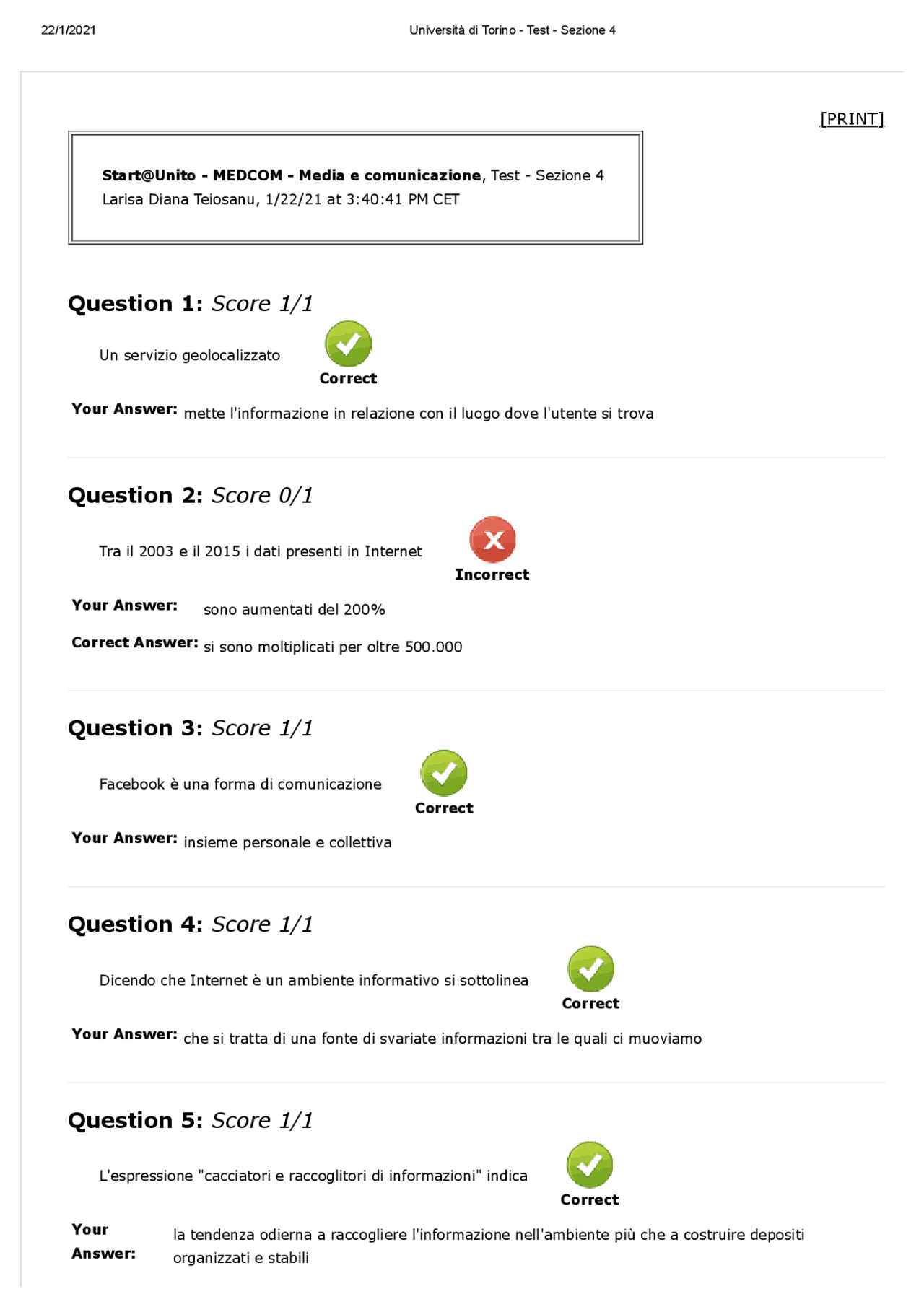 Test Media E Comunicazione Docsity