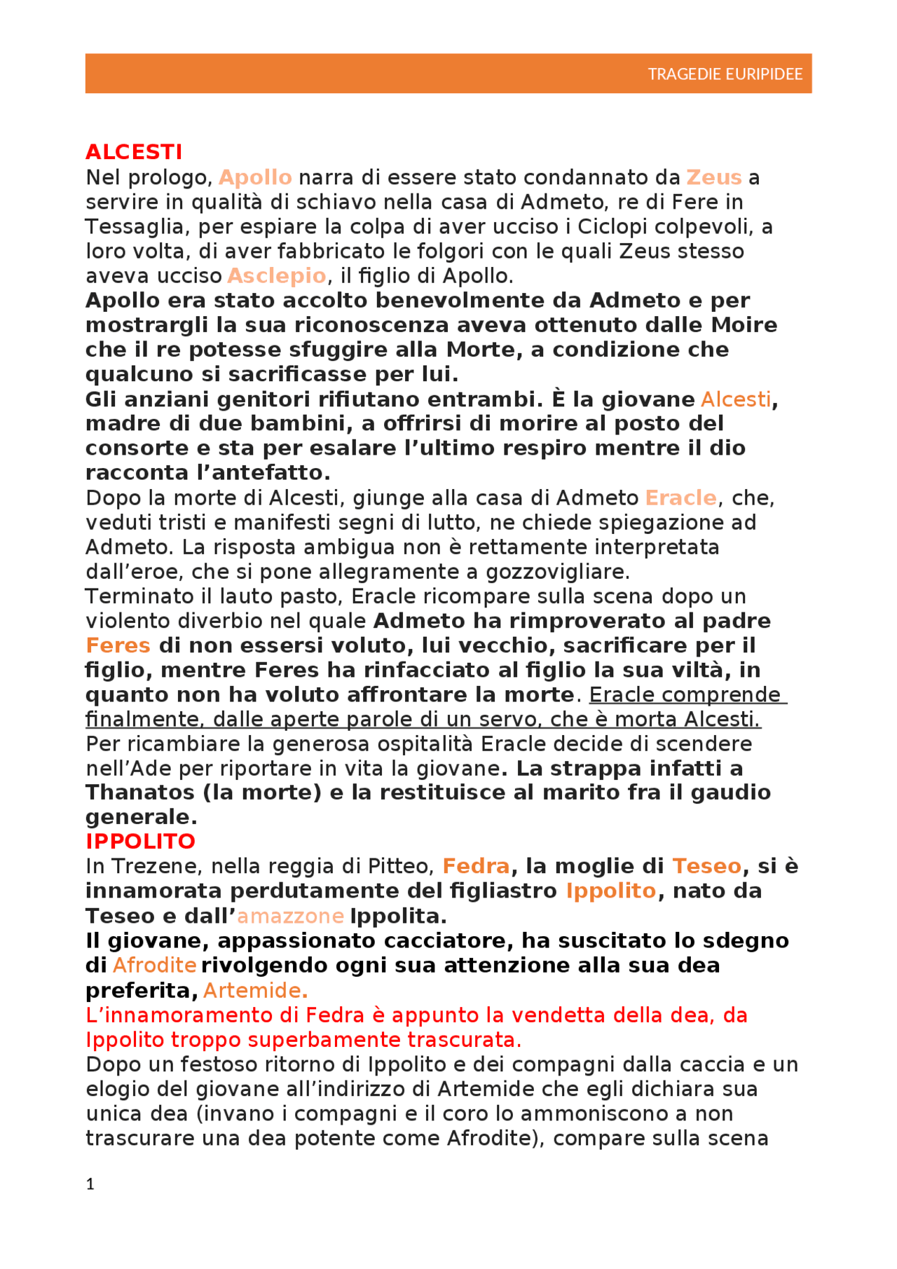 Tragedie Euripide Una Sintesi Docsity