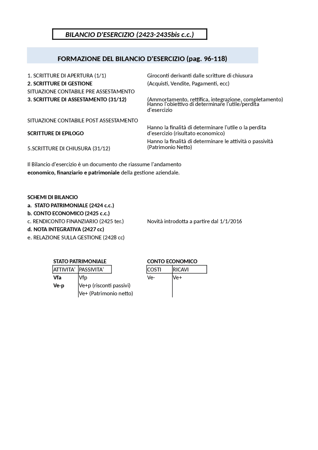 bilancio d'esercizio correzione | Ejercicios de Economía de la Empresa | Docsity