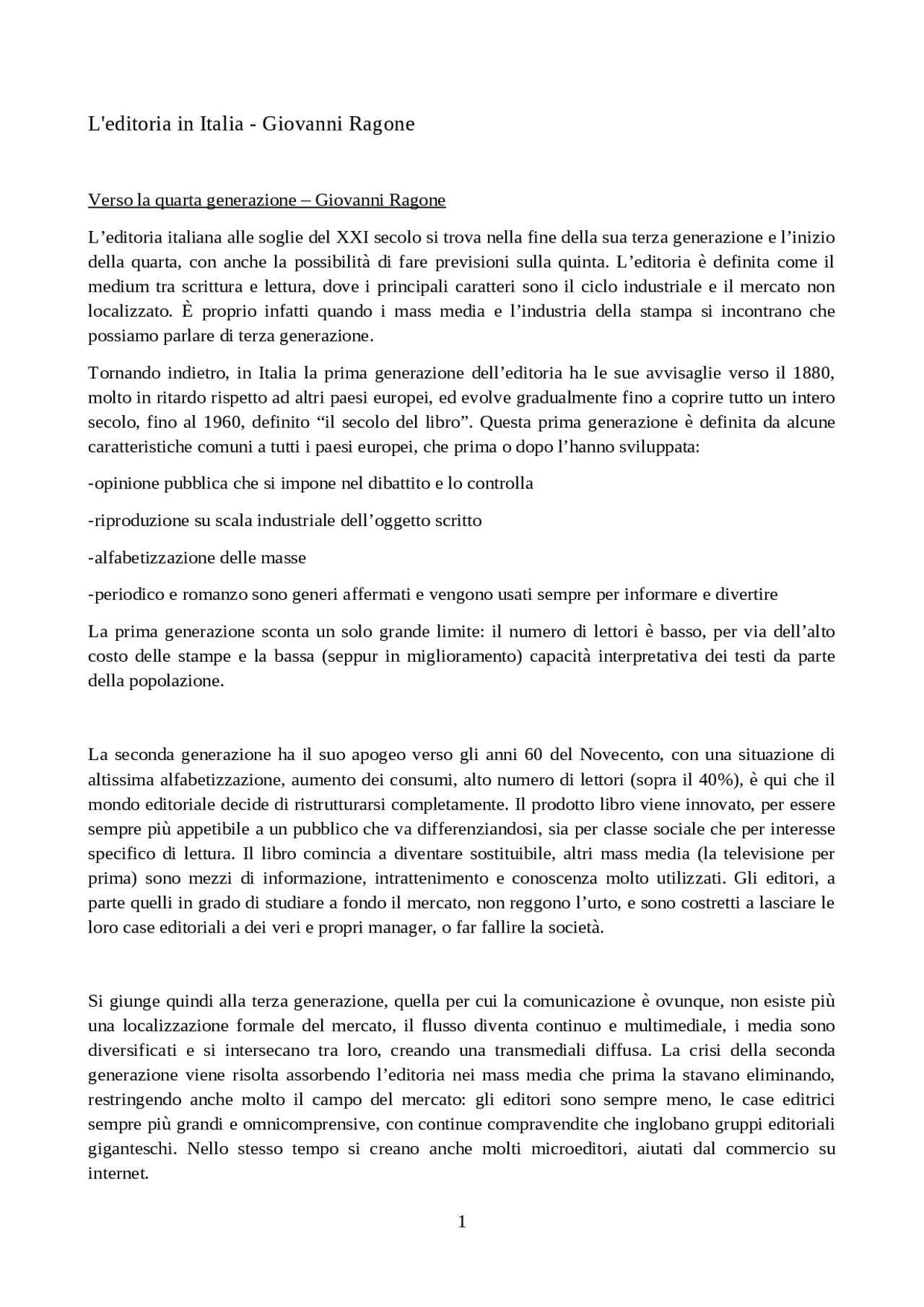 Leditoria In Italia Giovanni Ragone Docsity