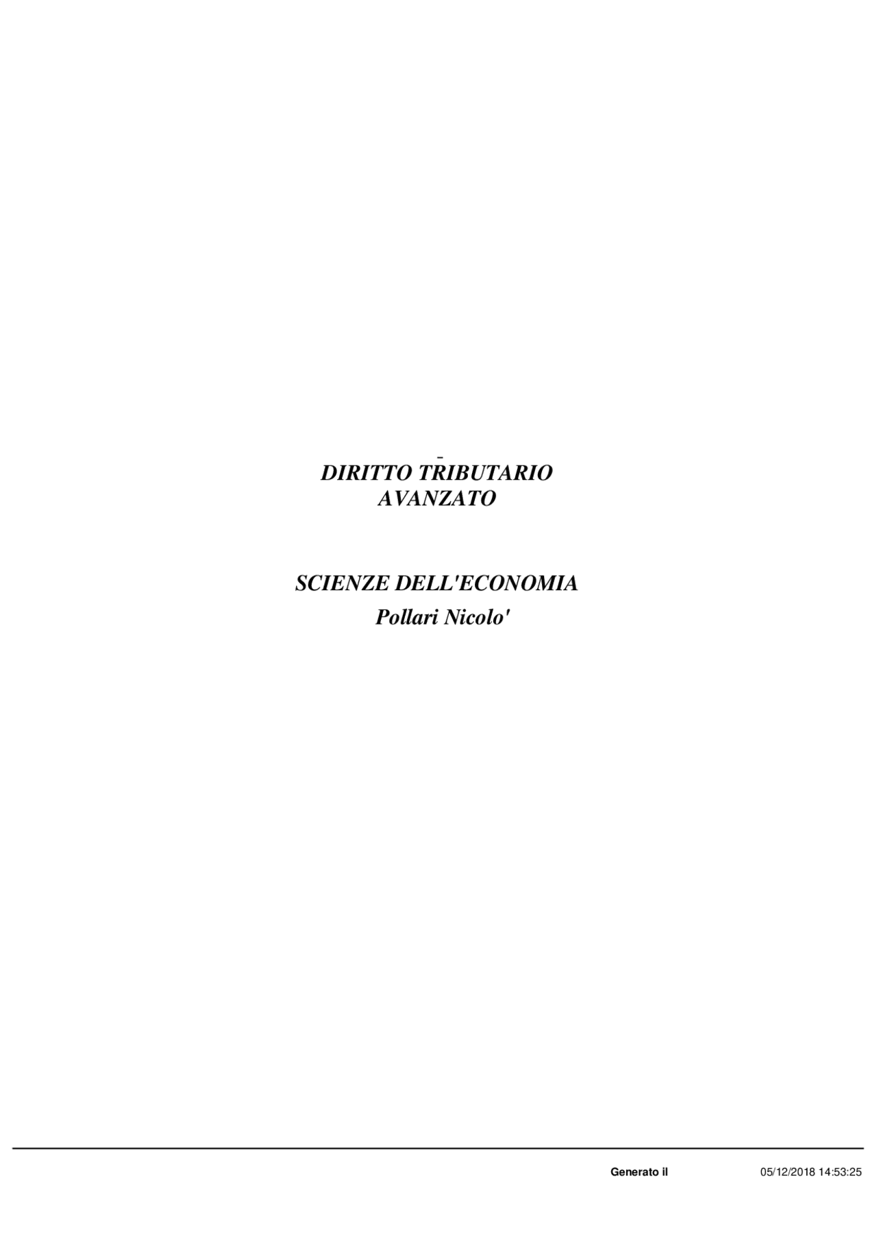Paniere Diritto Tributario Avanzato Prof Pollari Nicolo Docsity