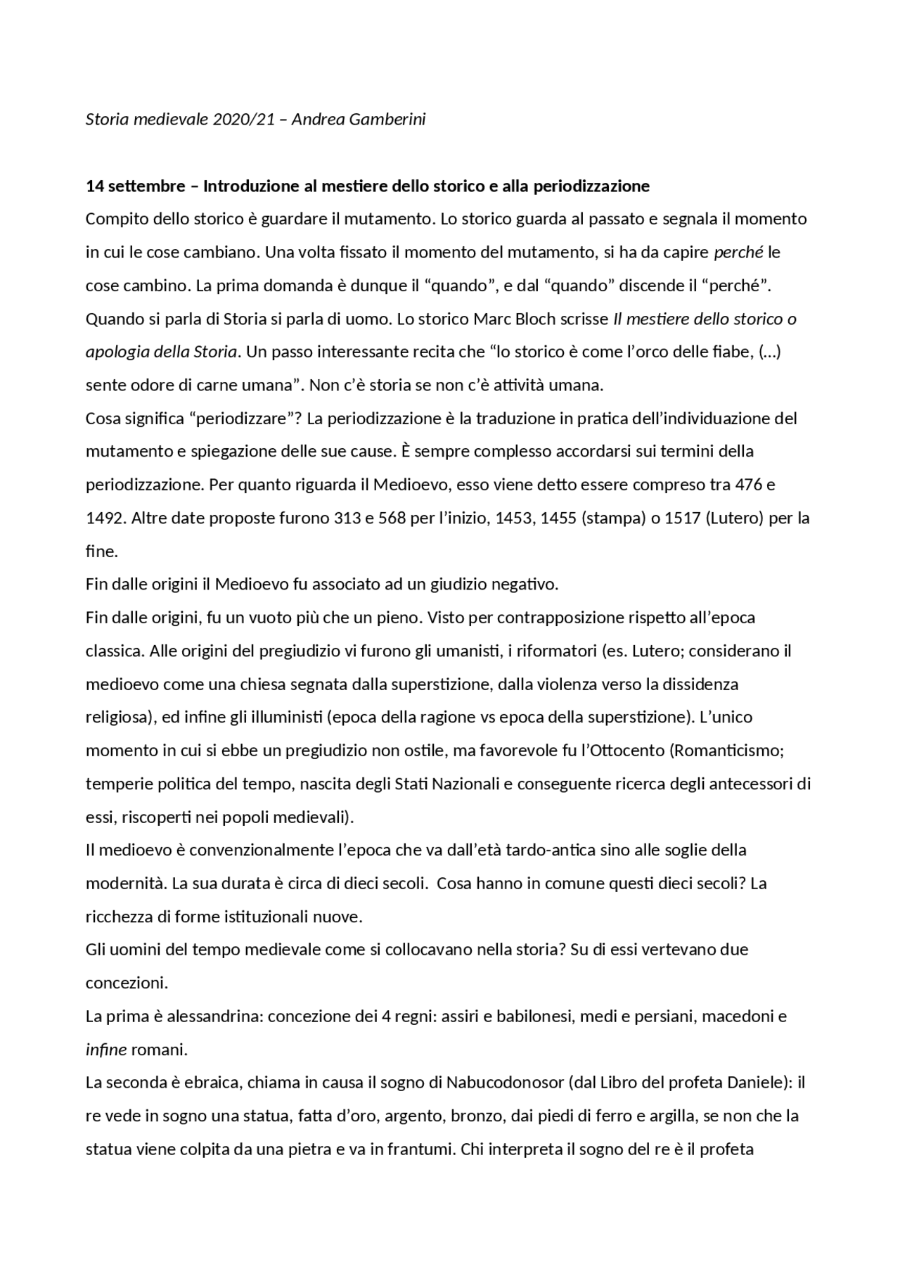 Storia medievale 2020-21 modulo A - Docsity