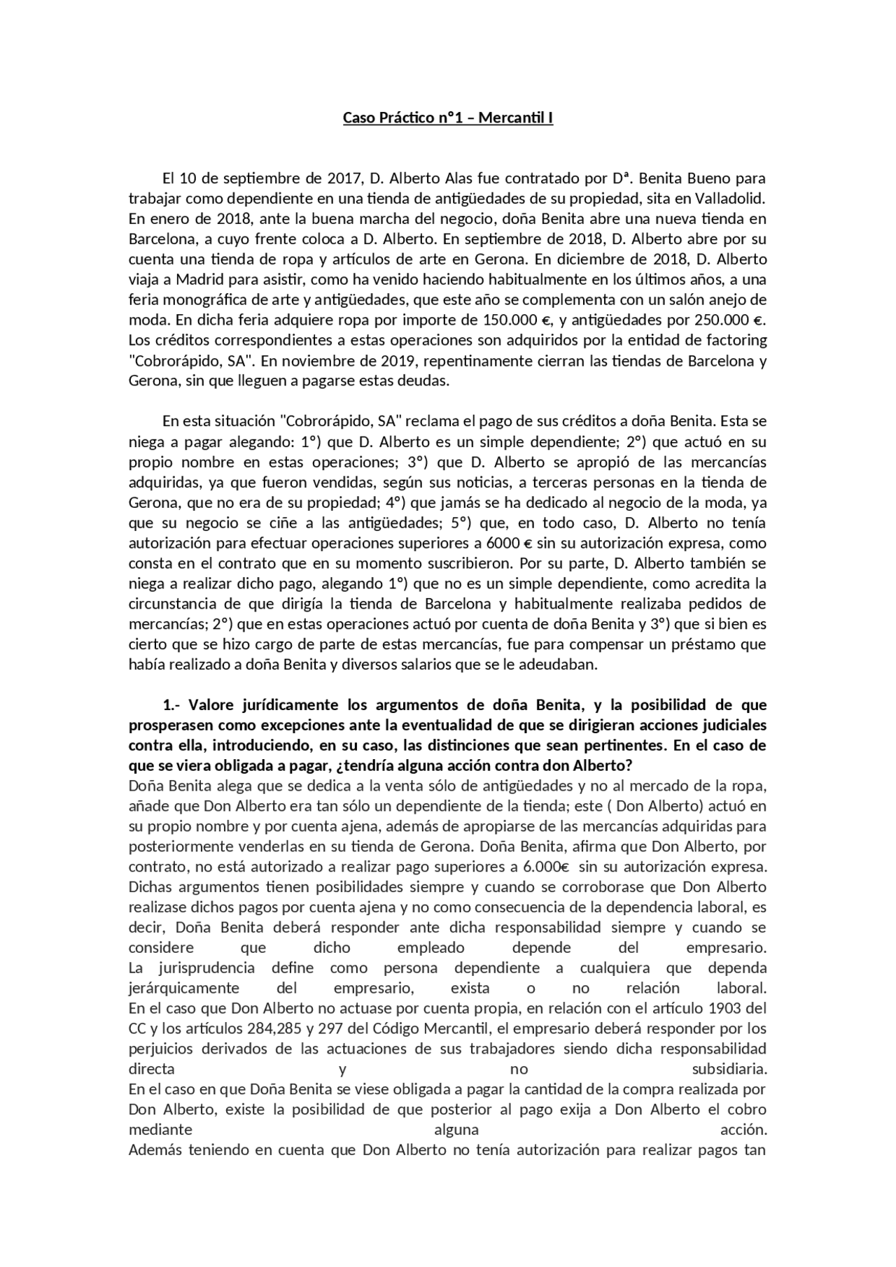 Practica Derecho Mercantil Ejercicios De Derecho Mercantil Docsity