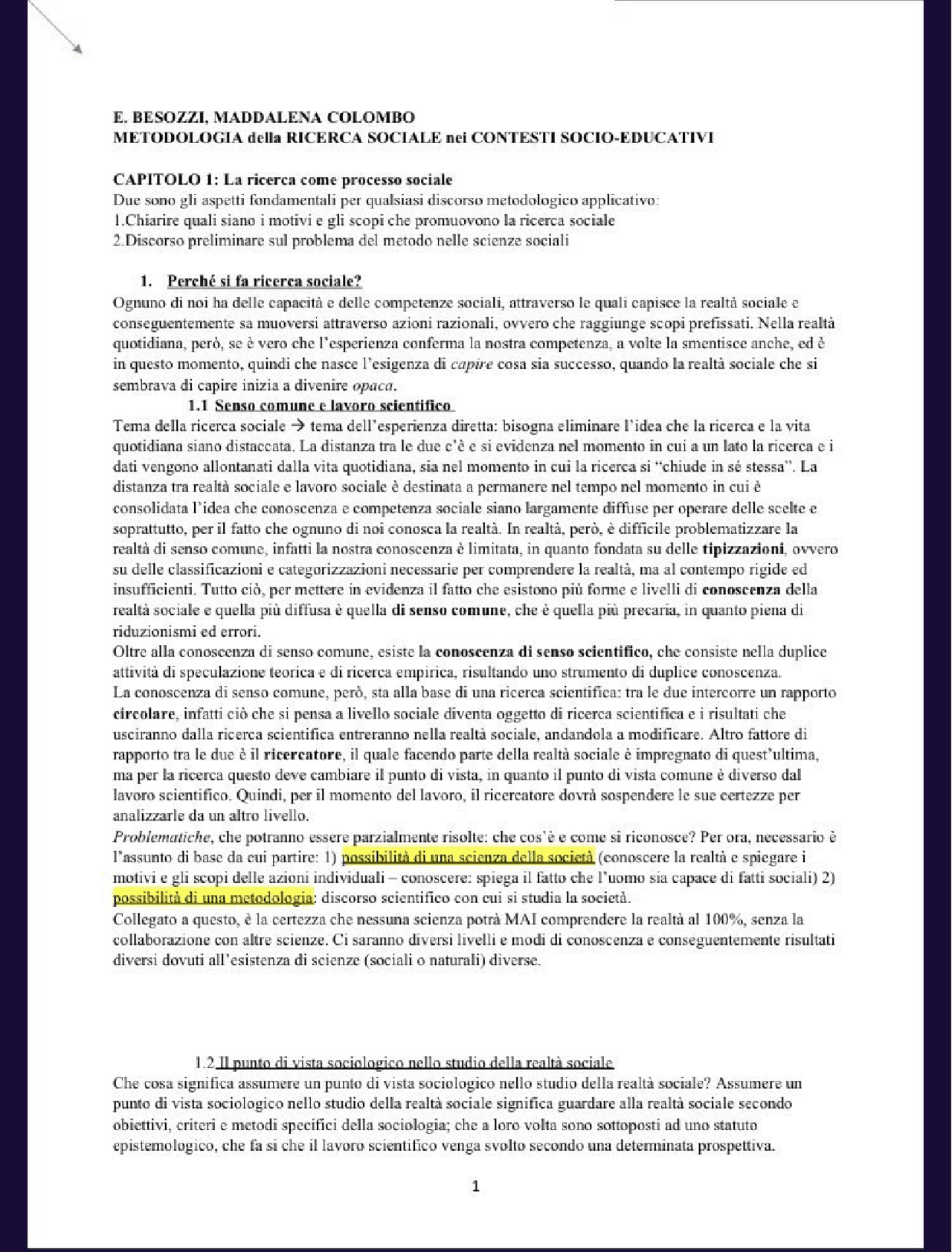 Riassunto Metodologia Docsity