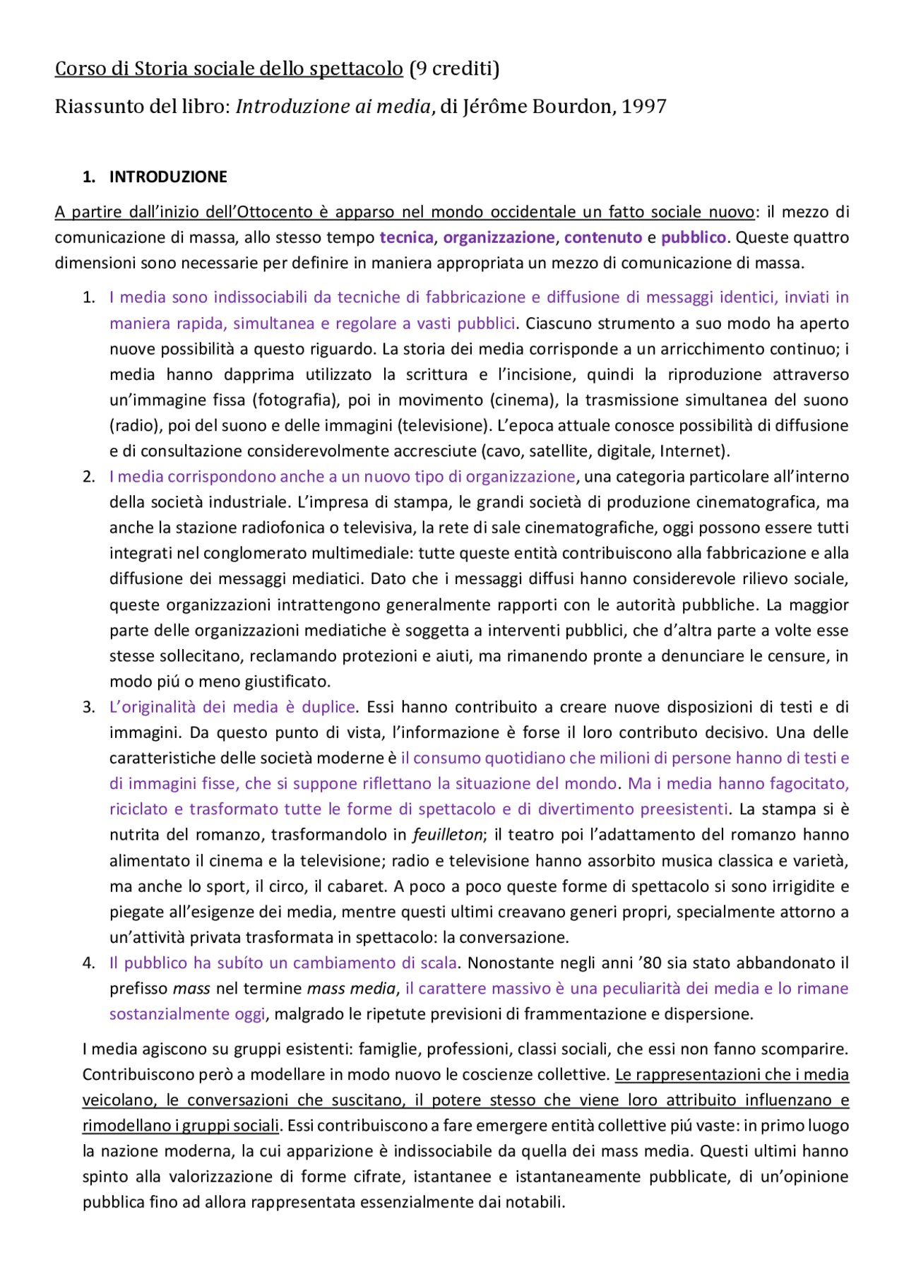 Introduzione Ai Media Jerome Bourdon Riassunto Completo Docsity