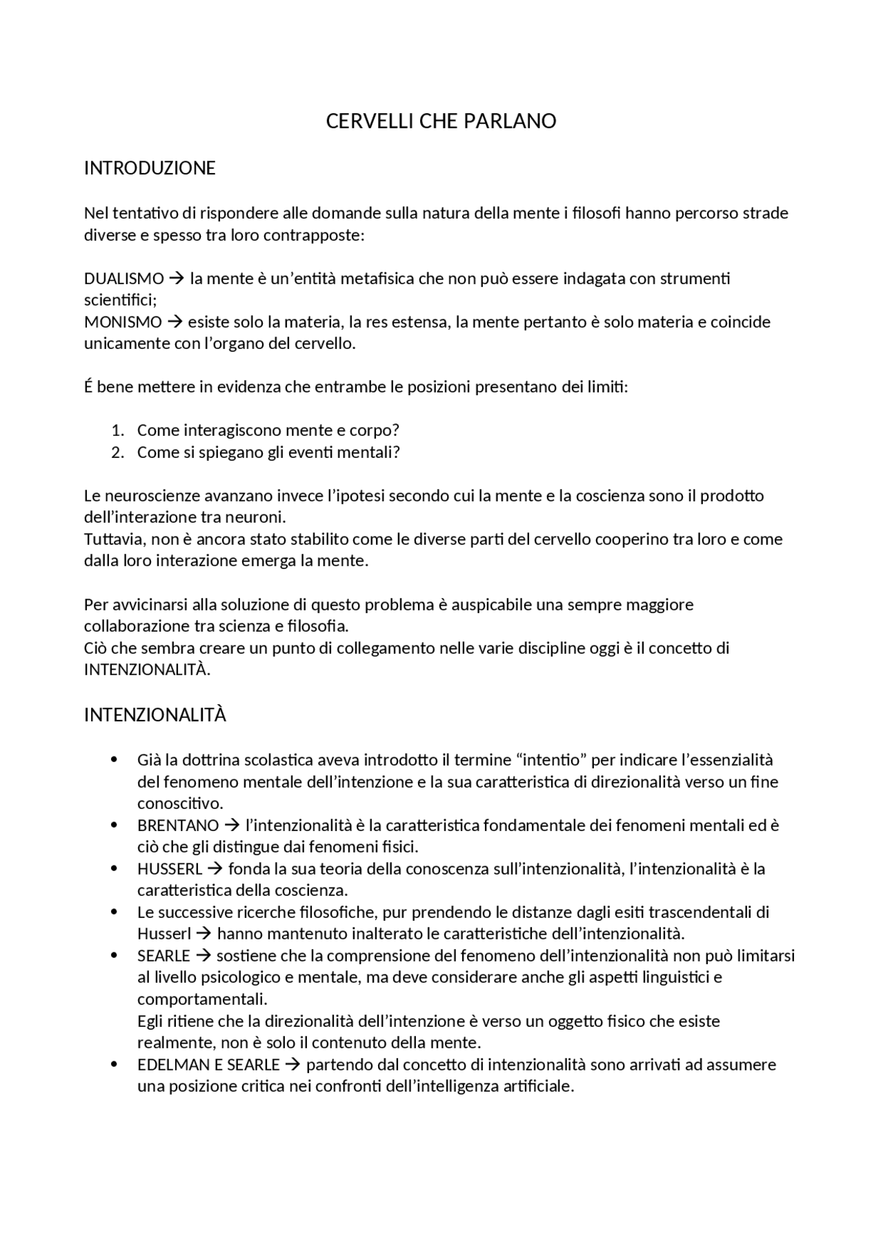 Cervelli Che Parlano Docsity
