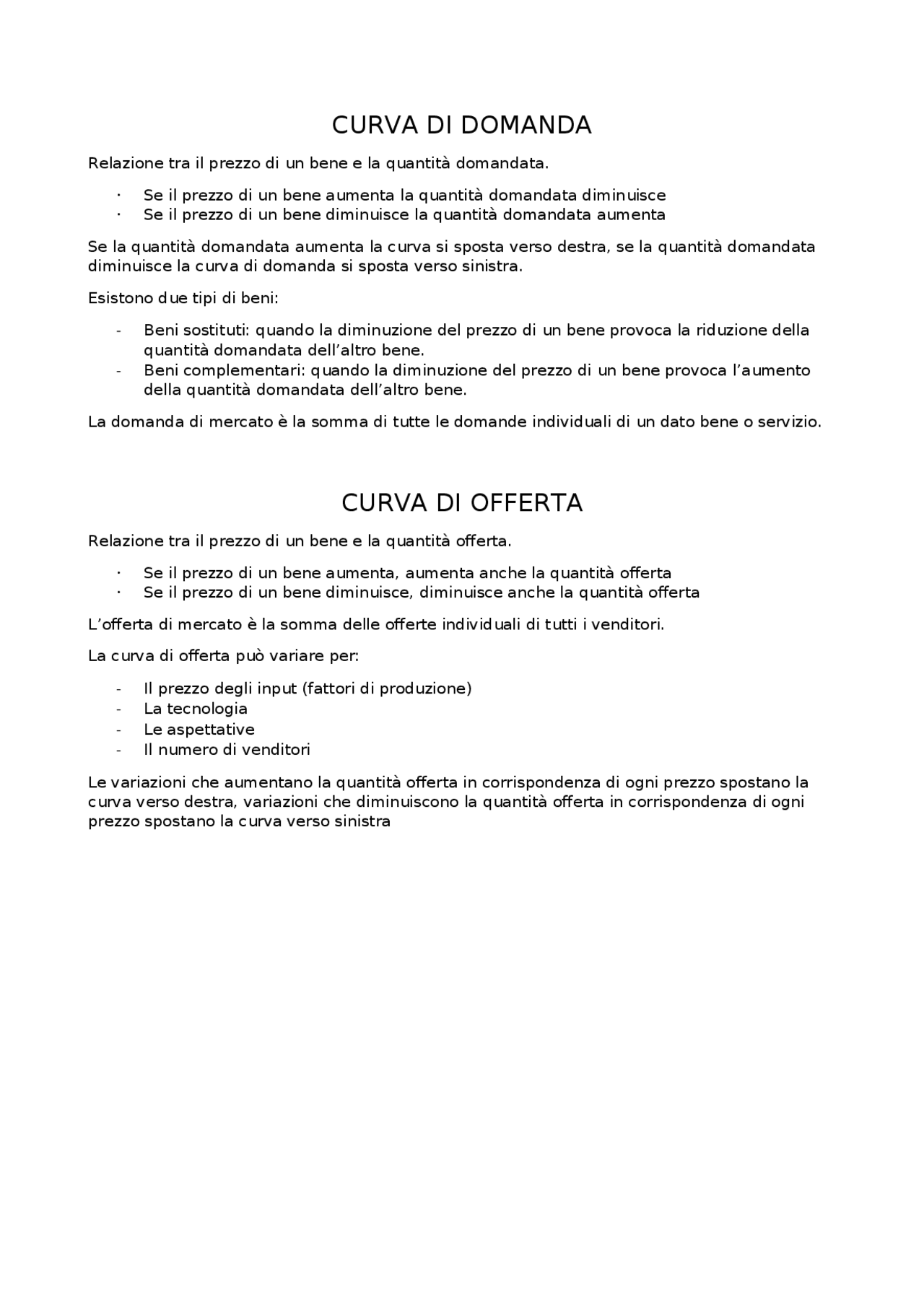 Curva Di Domanda E Offerta Docsity