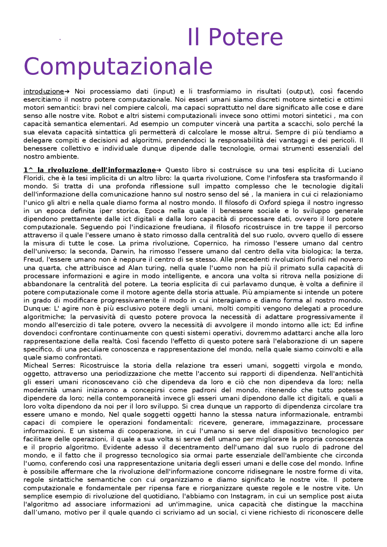 Il potere computazionale, riassunto completo - Docsity