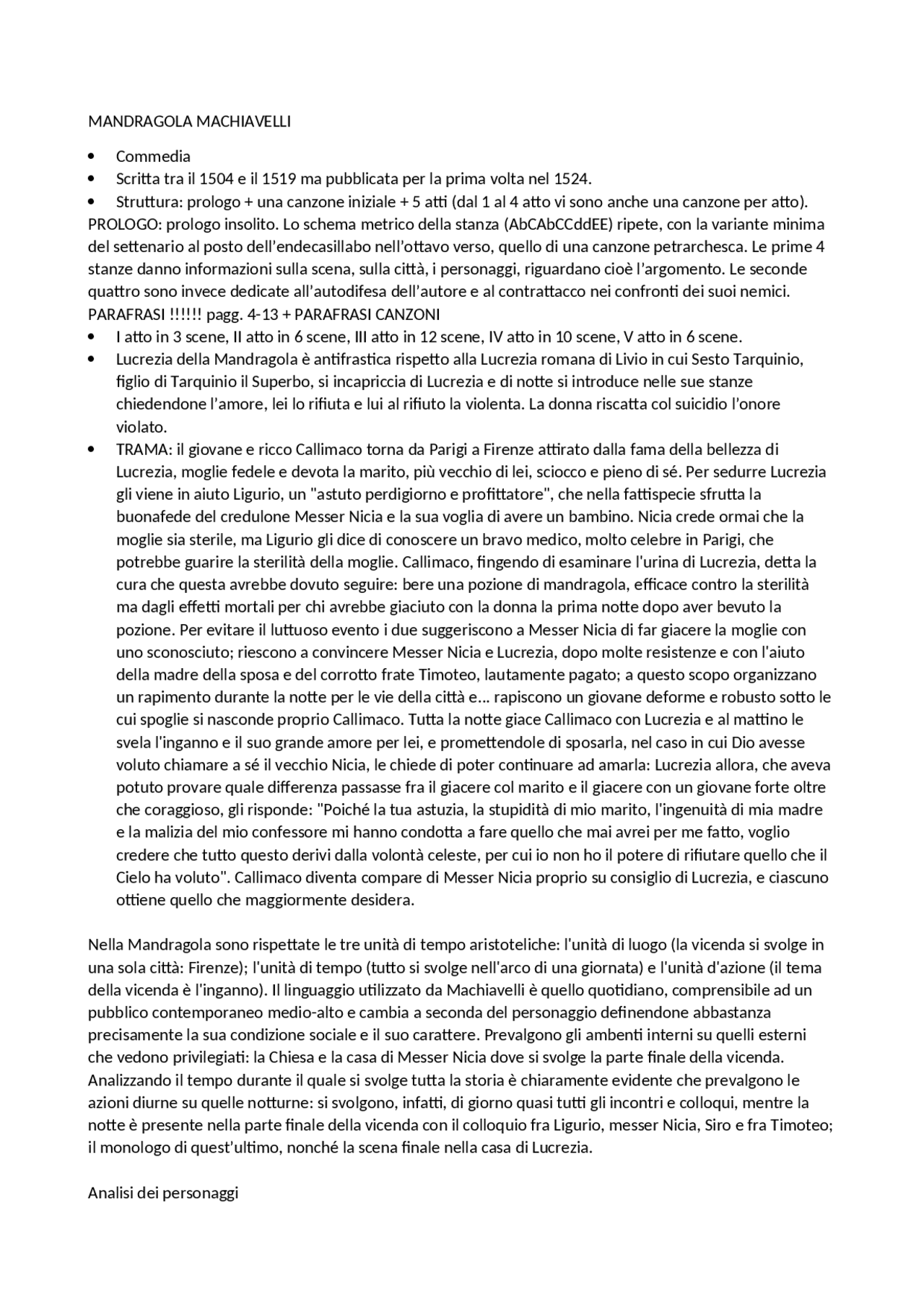 Mandragola Machiavelli Riassunto E Analisi Docsity