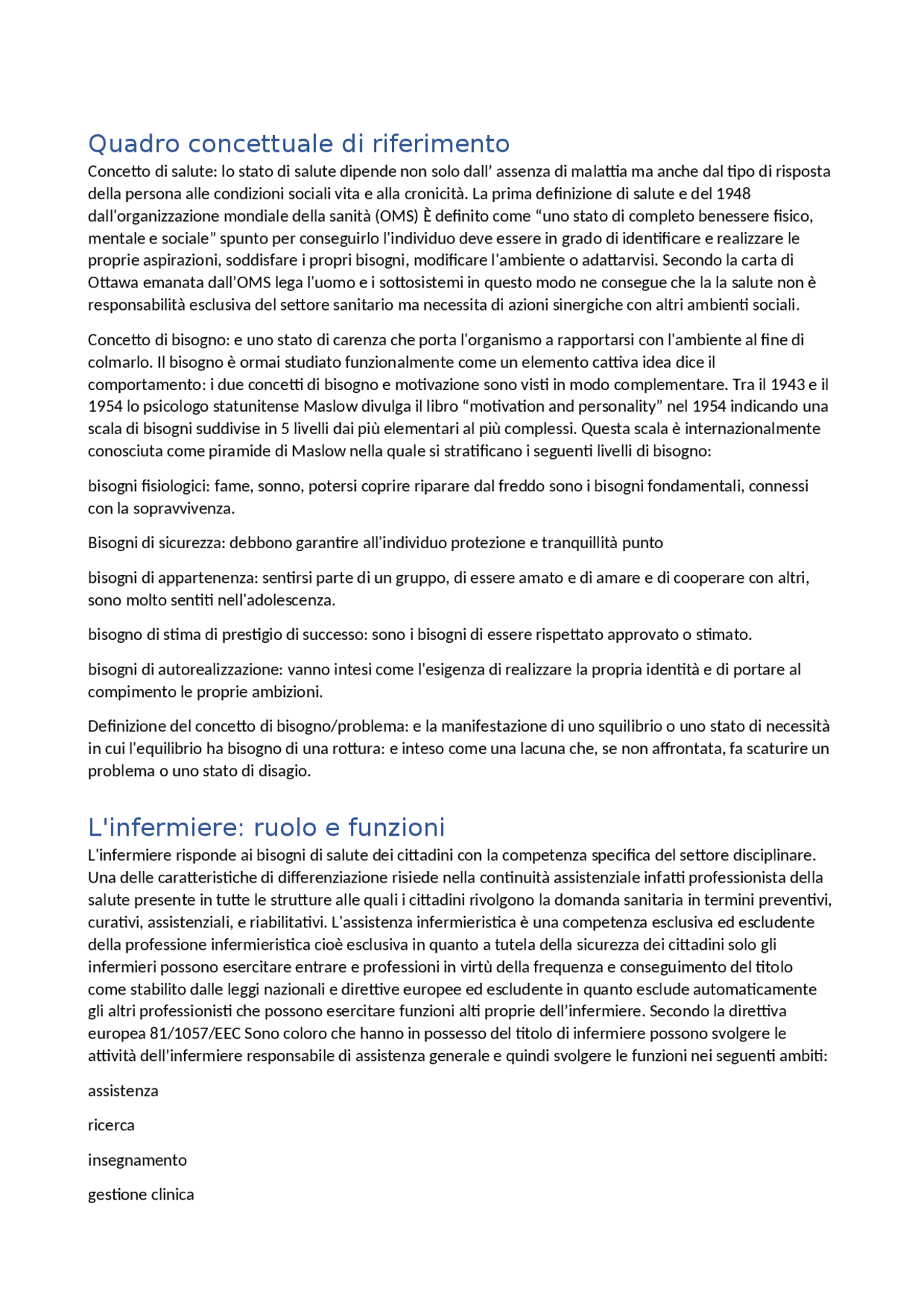 Infermieristica 1 Riassunto Con Riferimenti Docsity