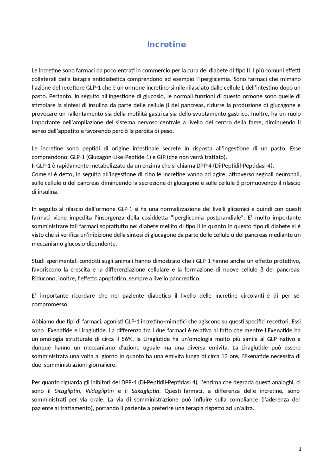 Le incretine- farmaci sorprendenti - Docsity