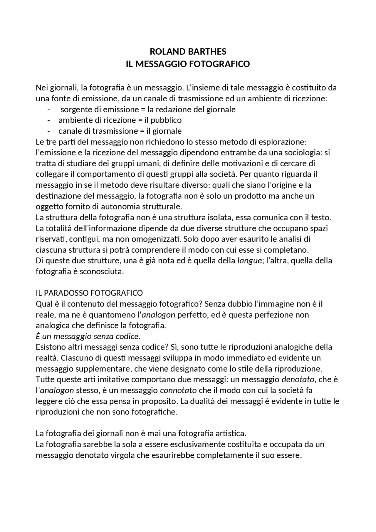 Il Messaggio Fotografico Docsity