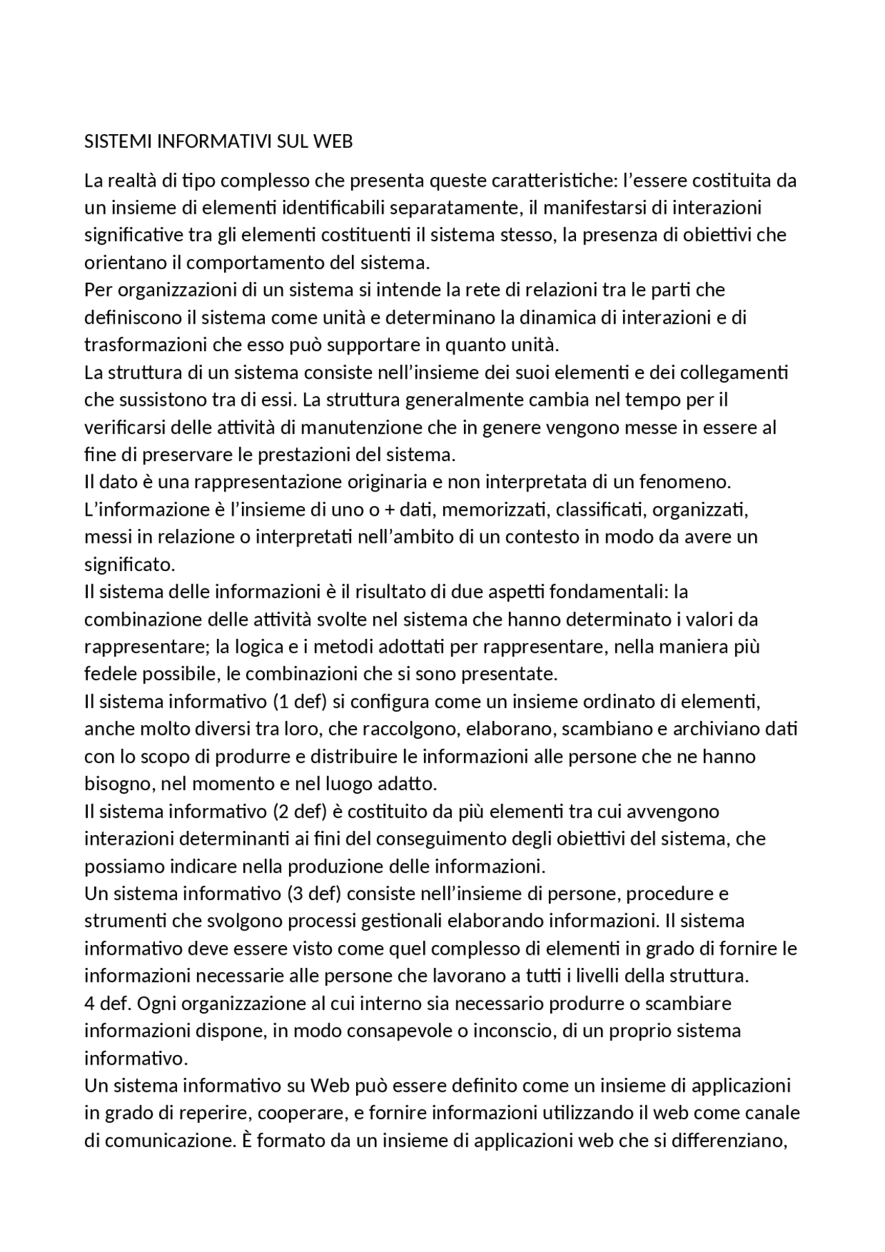 Esame Sistemi Informativi Sul Web Docsity