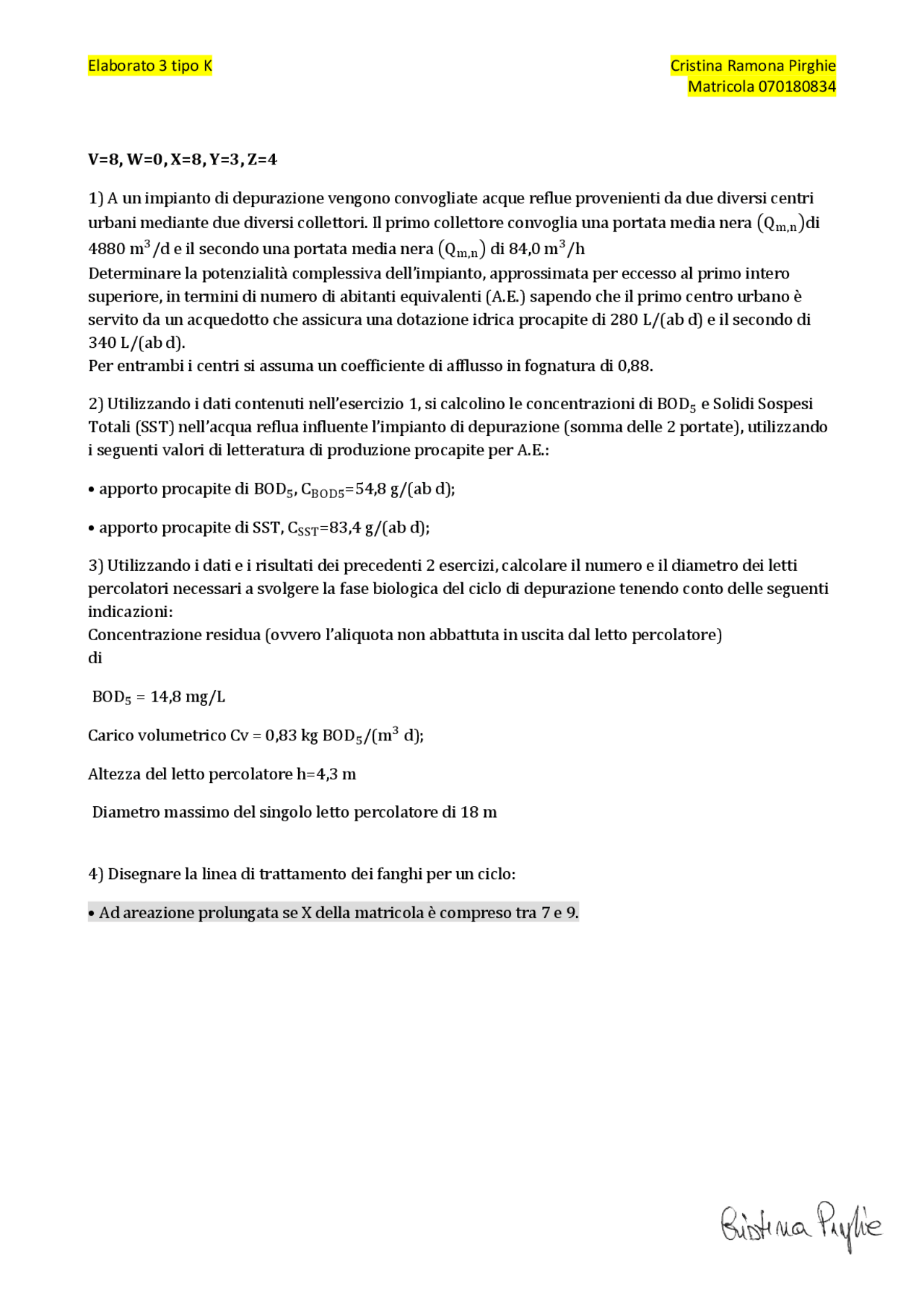 Ingegneria Ambientale Elaborato 3k Esercizi Di Ingegneria Civile