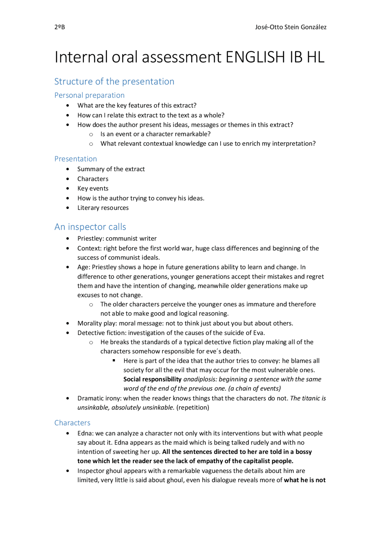 Guía IB inglés examen oral | Apuntes de Inglés | Docsity