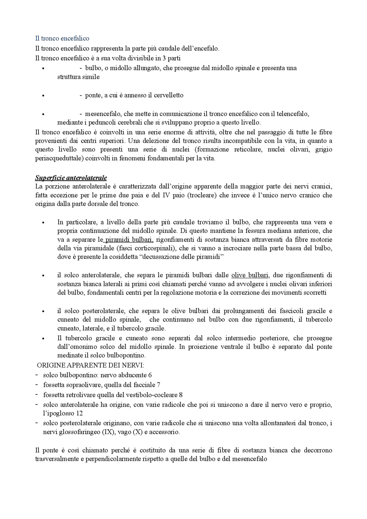 Breve Riassunto Di Neuroanatomia Docsity