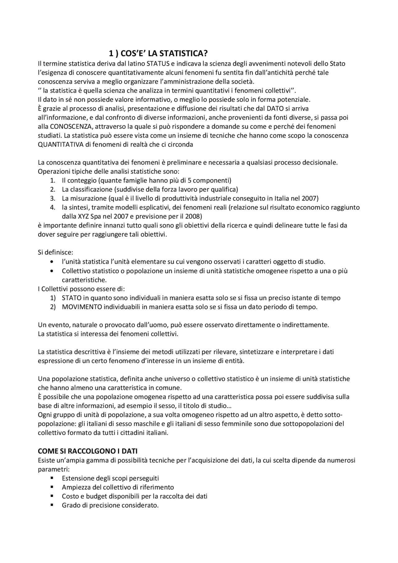 Riassunto Statistica Docsity