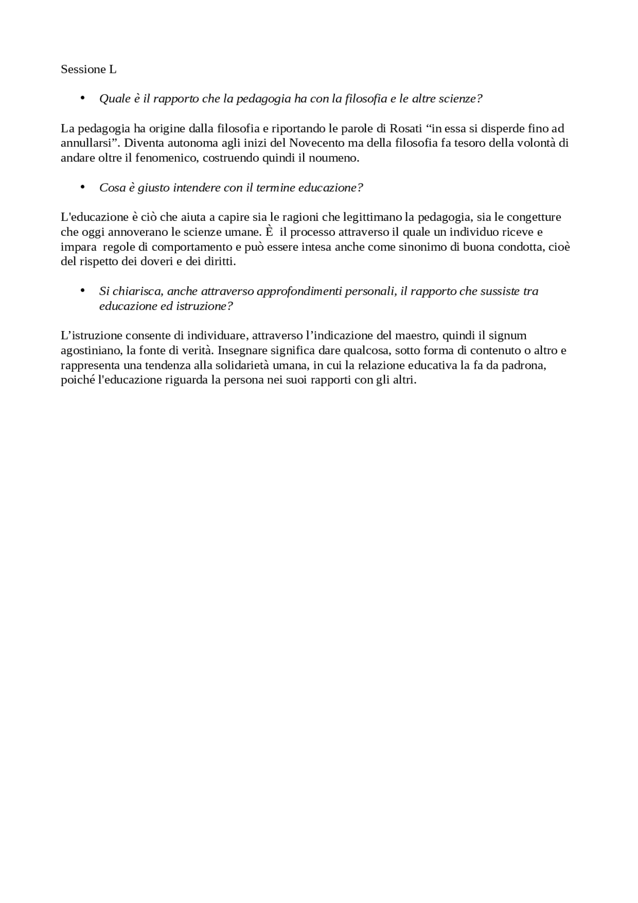 Domande Aperte Pedagogia Generale E Sociale Ecampus Docsity