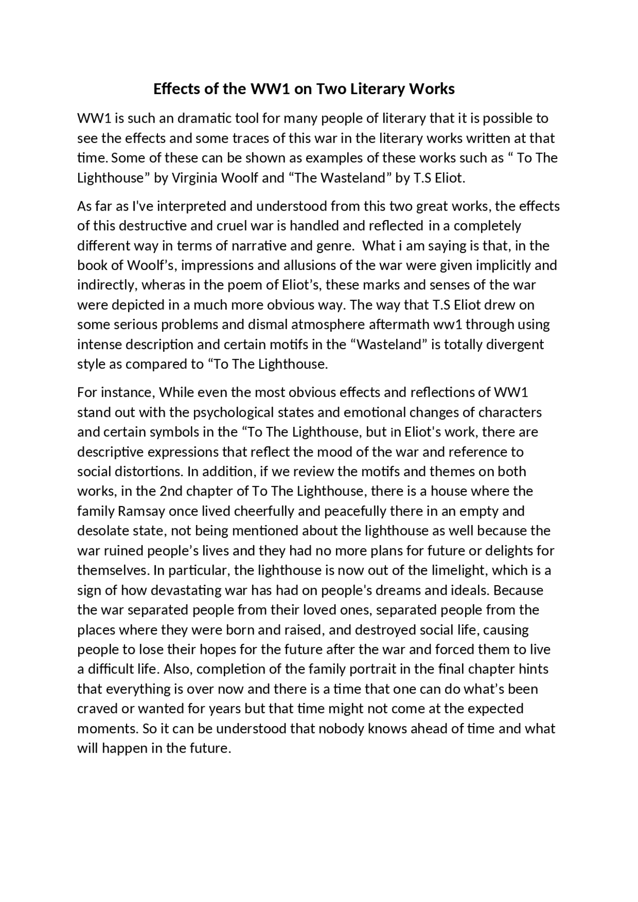 Effects of The WW1 on Literary Works | Essays (university) Literary ...