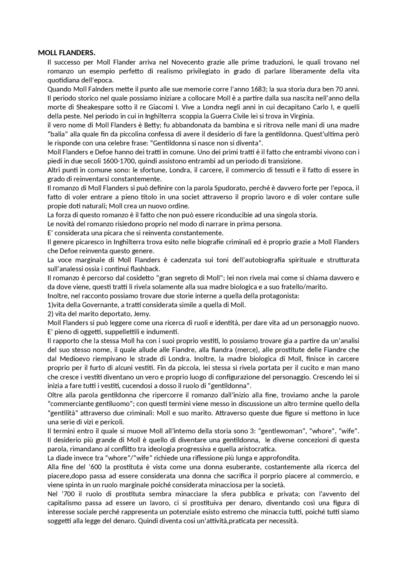 Riassunto Di Moll Flanders Di Daniel Defoe Docsity
