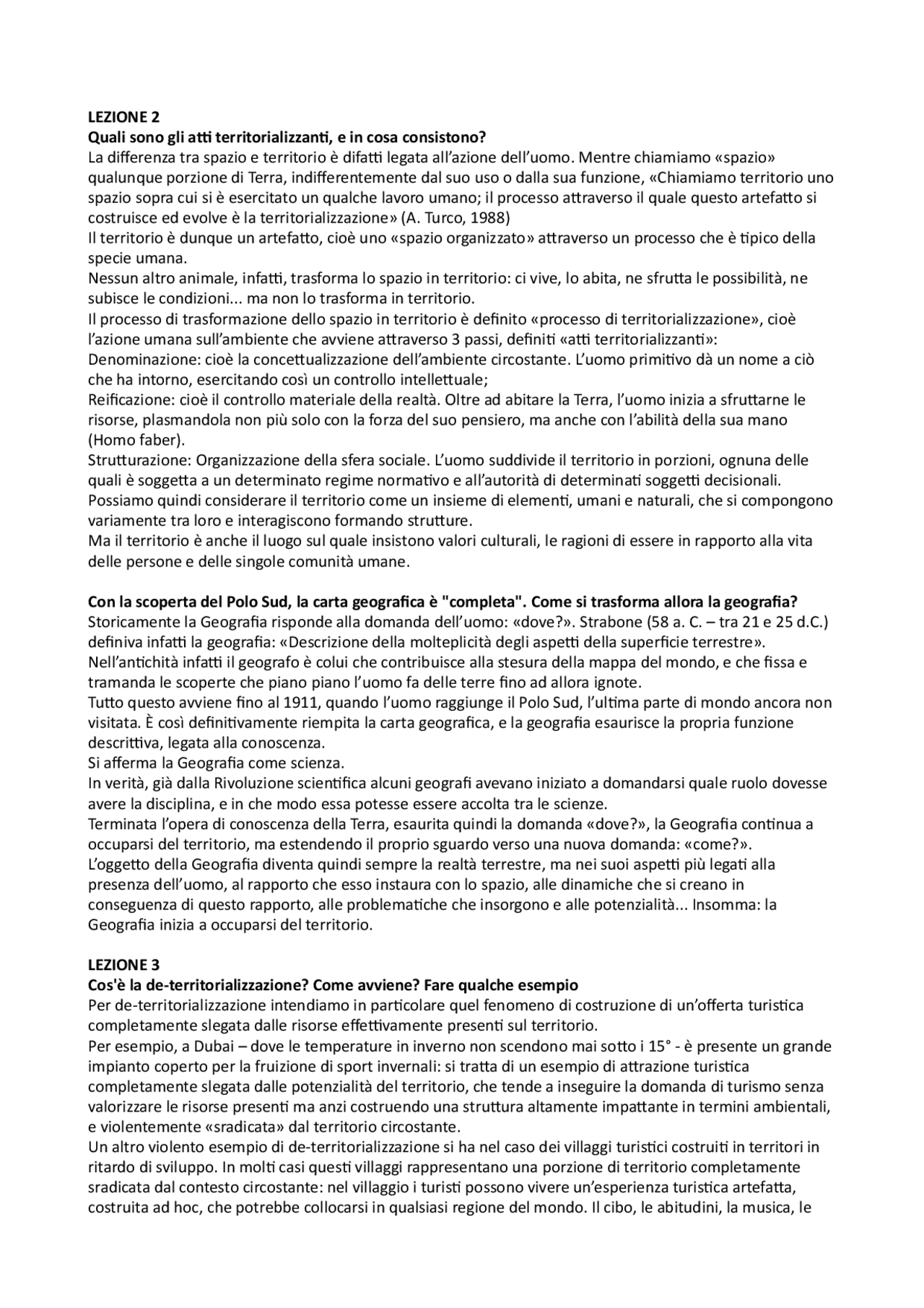 RISPOSTE DOMANDE APERTE GEOGRAFIA PIGLIUCCI MICHELE 2020 - Docsity