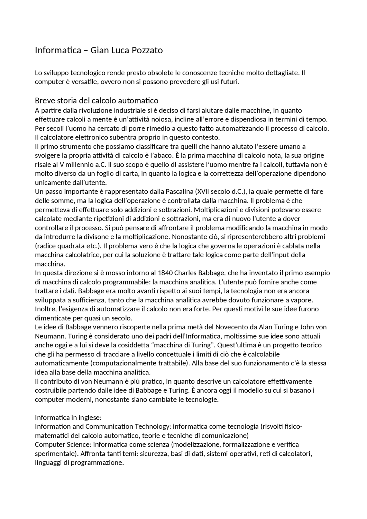 Informatica Pozzato Appunti Di Elementi Di Informatica Docsity