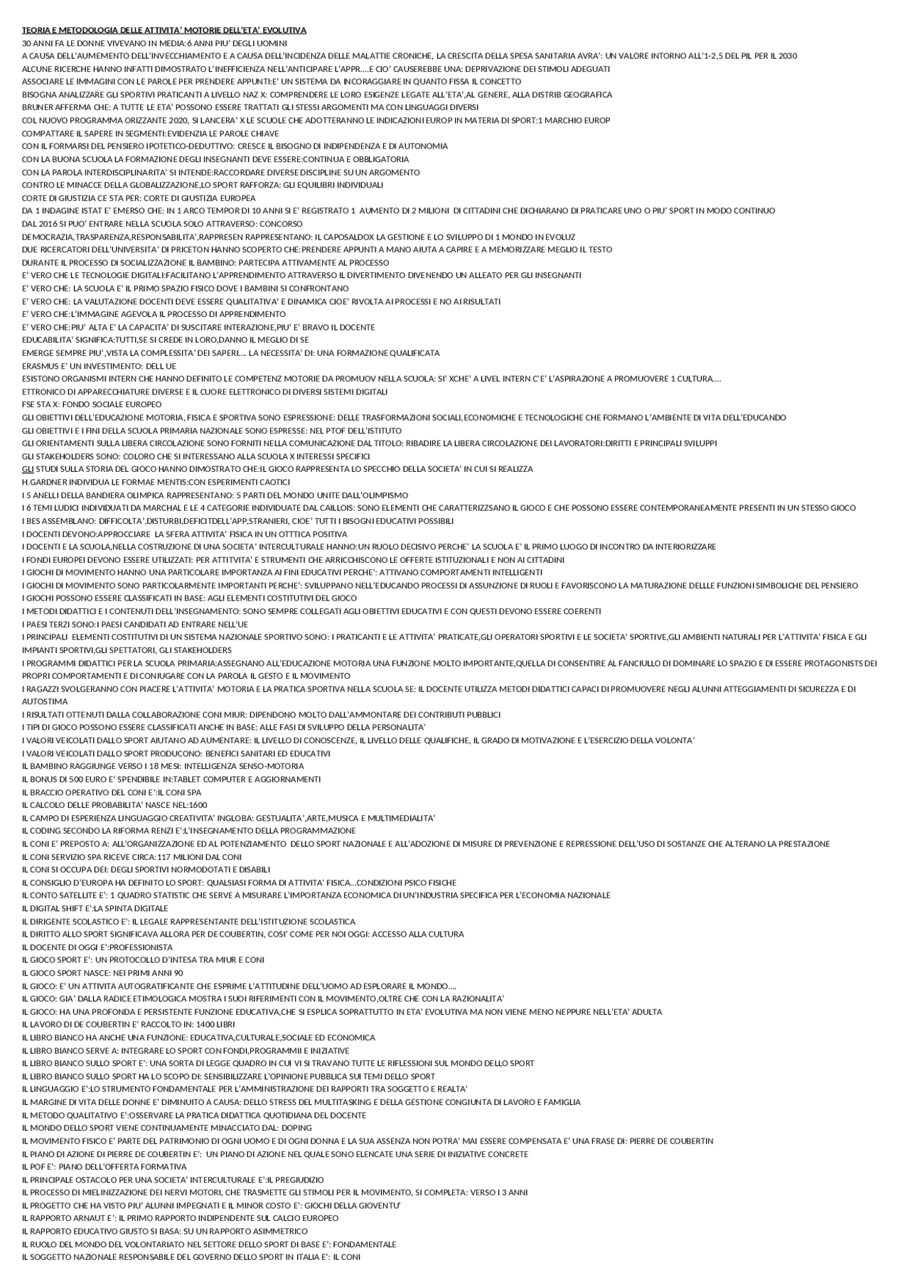 Teoria E Metodologia Dellattività Motoria Delletà Evolutiva Docsity