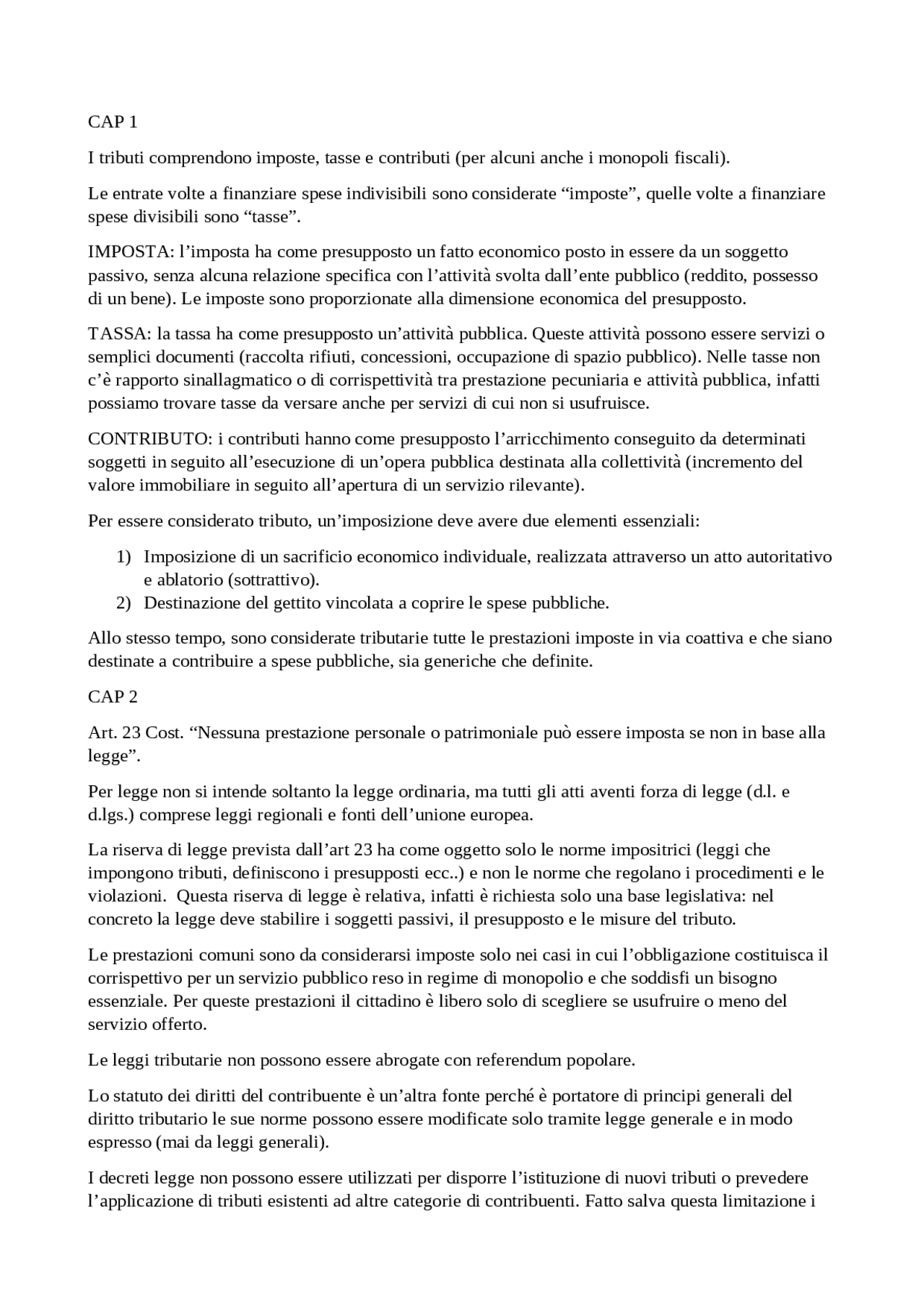 Riassunto Diritto Tributario Docsity