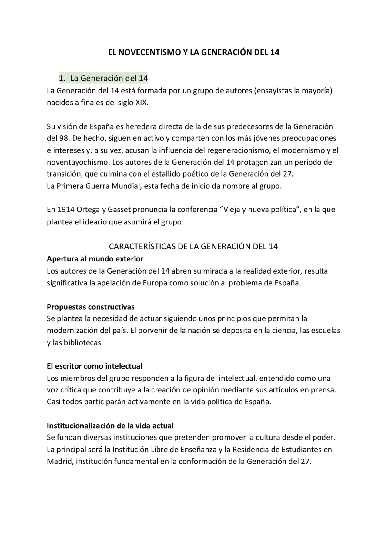 Generación del 14 y Novecentismo - Docsity