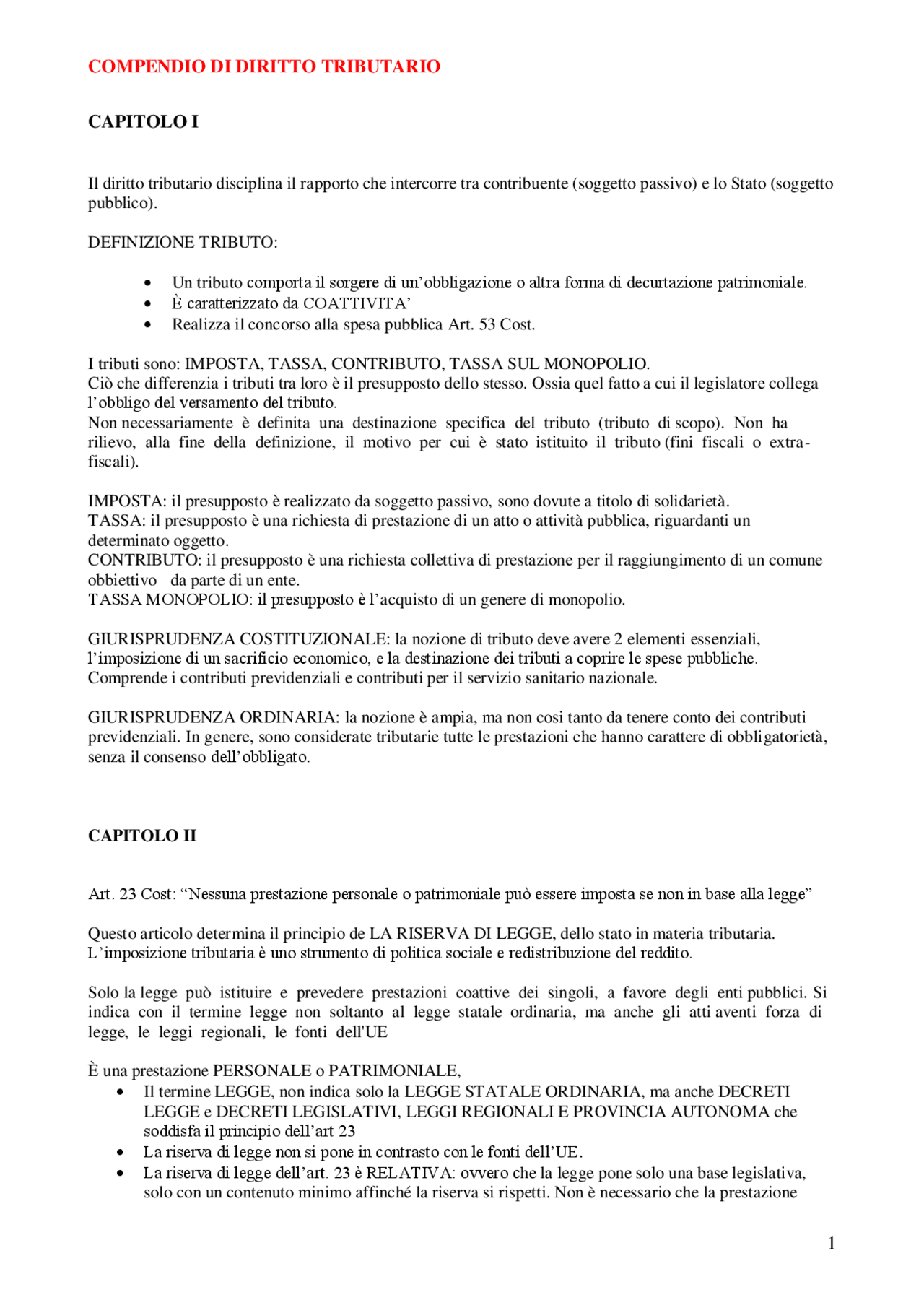 Appunti Compendio Diritto Tributario Appunti Di Diritto Tributario
