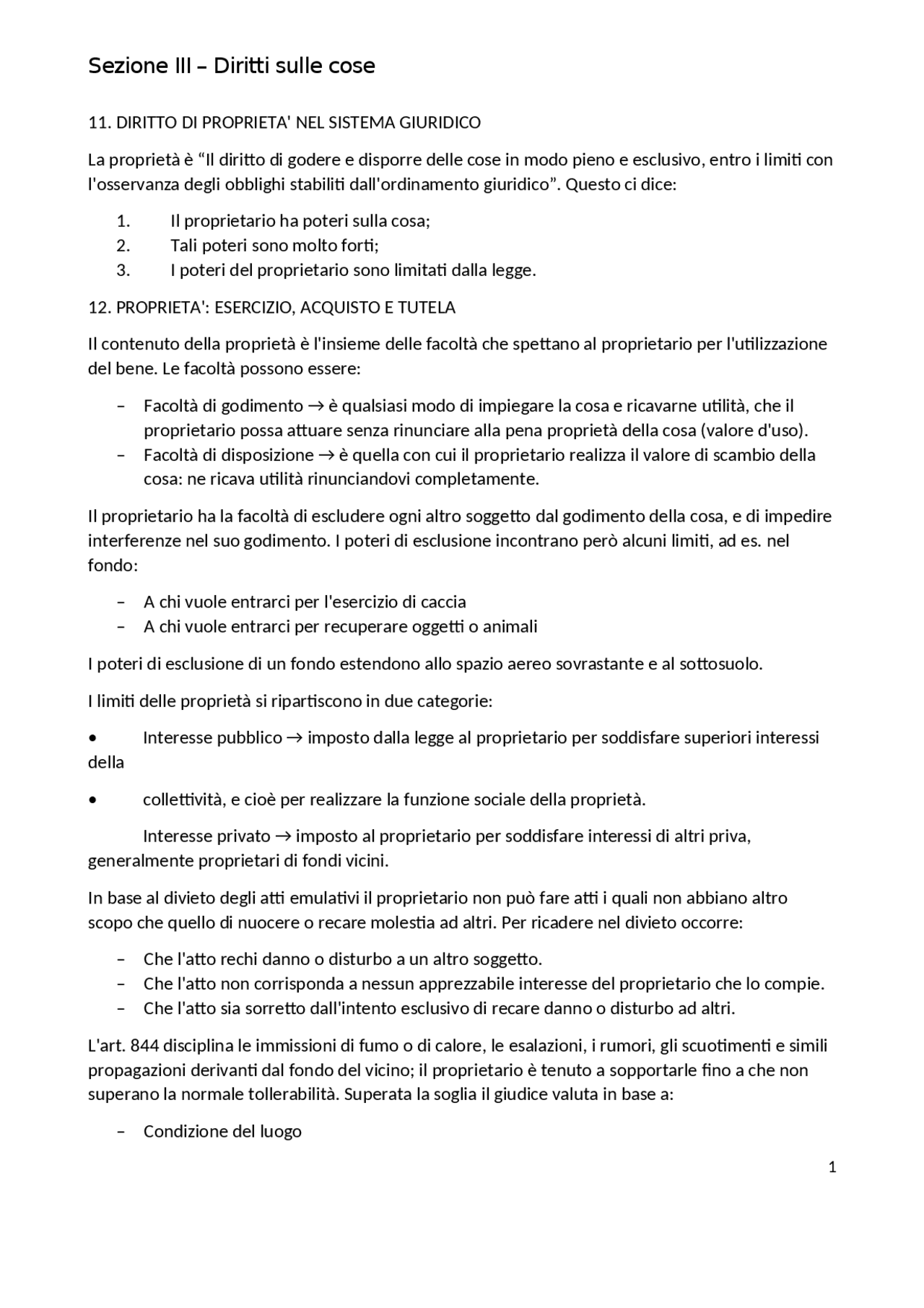 Sezione Iii I Diritti Delle Cose Elementi Fondamentali Docsity